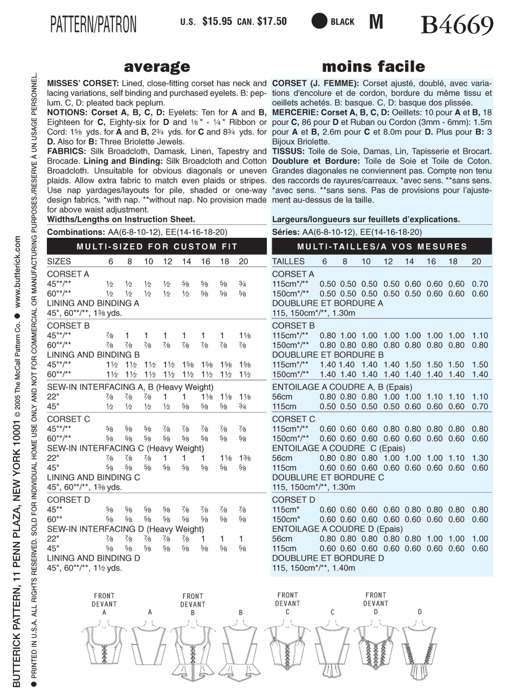 Butterick Pattern: B4669 Misses' Corset — jaycotts.co.uk - Sewing Supplies