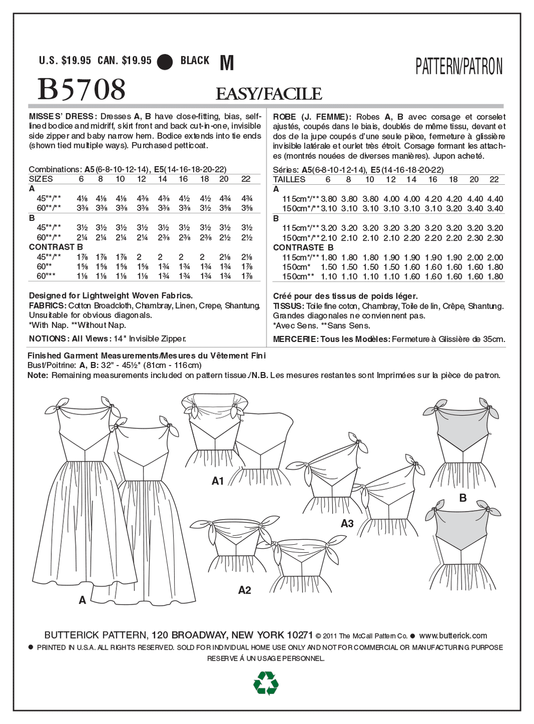 Butterick Pattern: B5708 Misses' Dress | Easy | Vintage — jaycotts.co ...