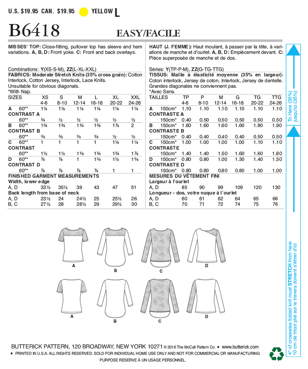 Butterick 6418 Misses' Knit, Lace-Detail Tops Pattern — jaycotts.co.uk ...