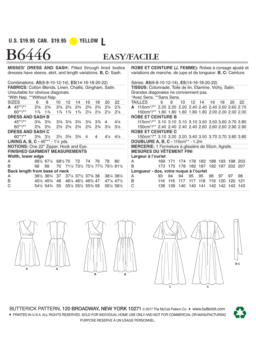 Butterick 6446 Misses' Pleated Wrap Dresses with Sash Pattern ...