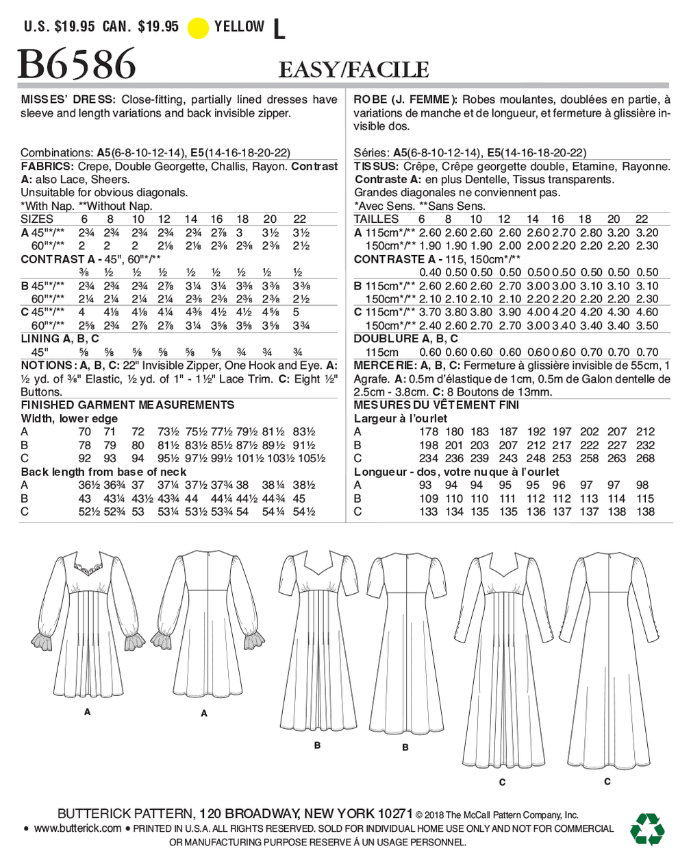 Butterick 6586 Misses' Dress Pattern — jaycotts.co.uk - Sewing Supplies