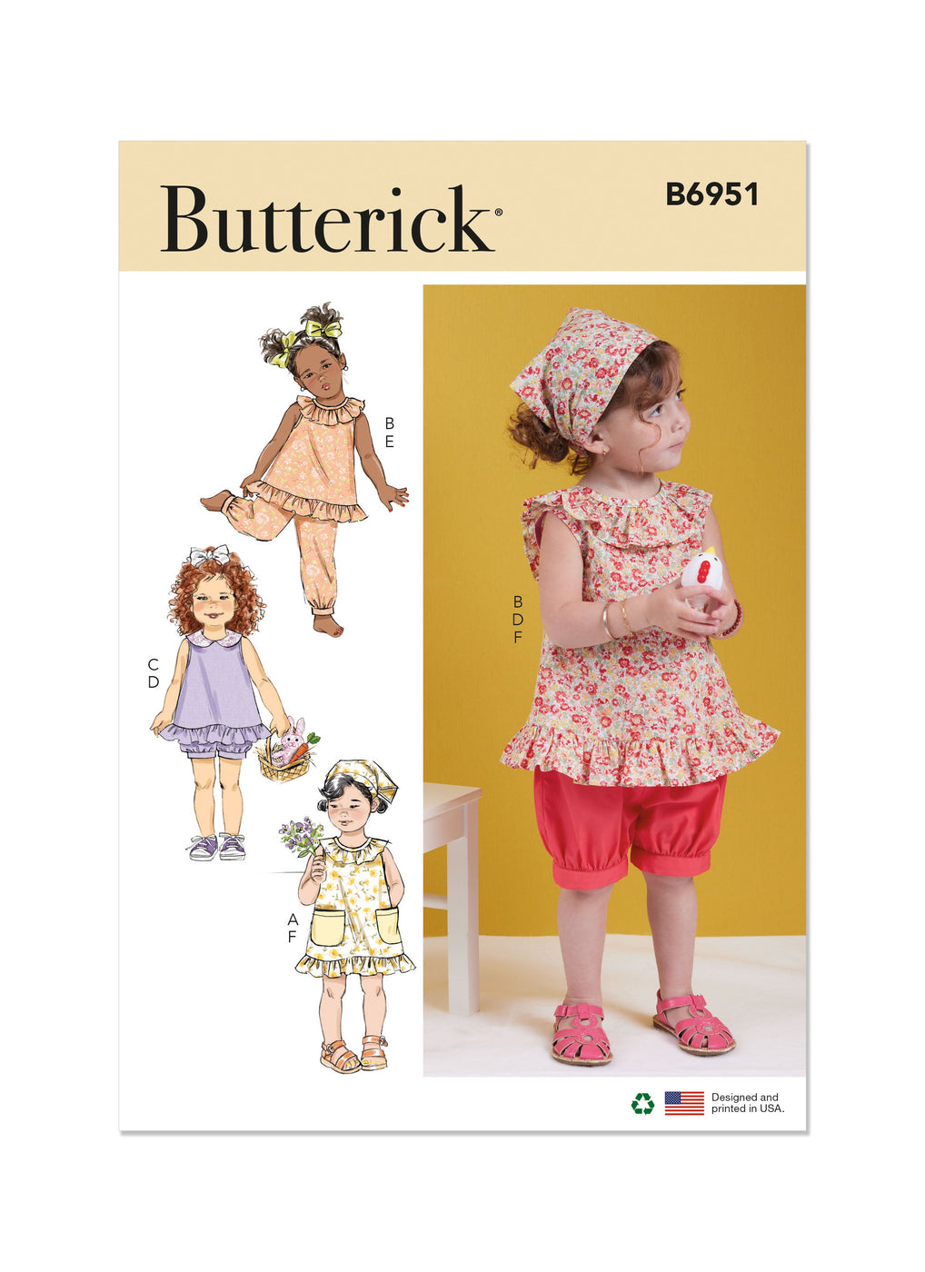 Butterick 6951 sewing pattern Toddlers' Dress, Tops, Shorts, Pants and ...