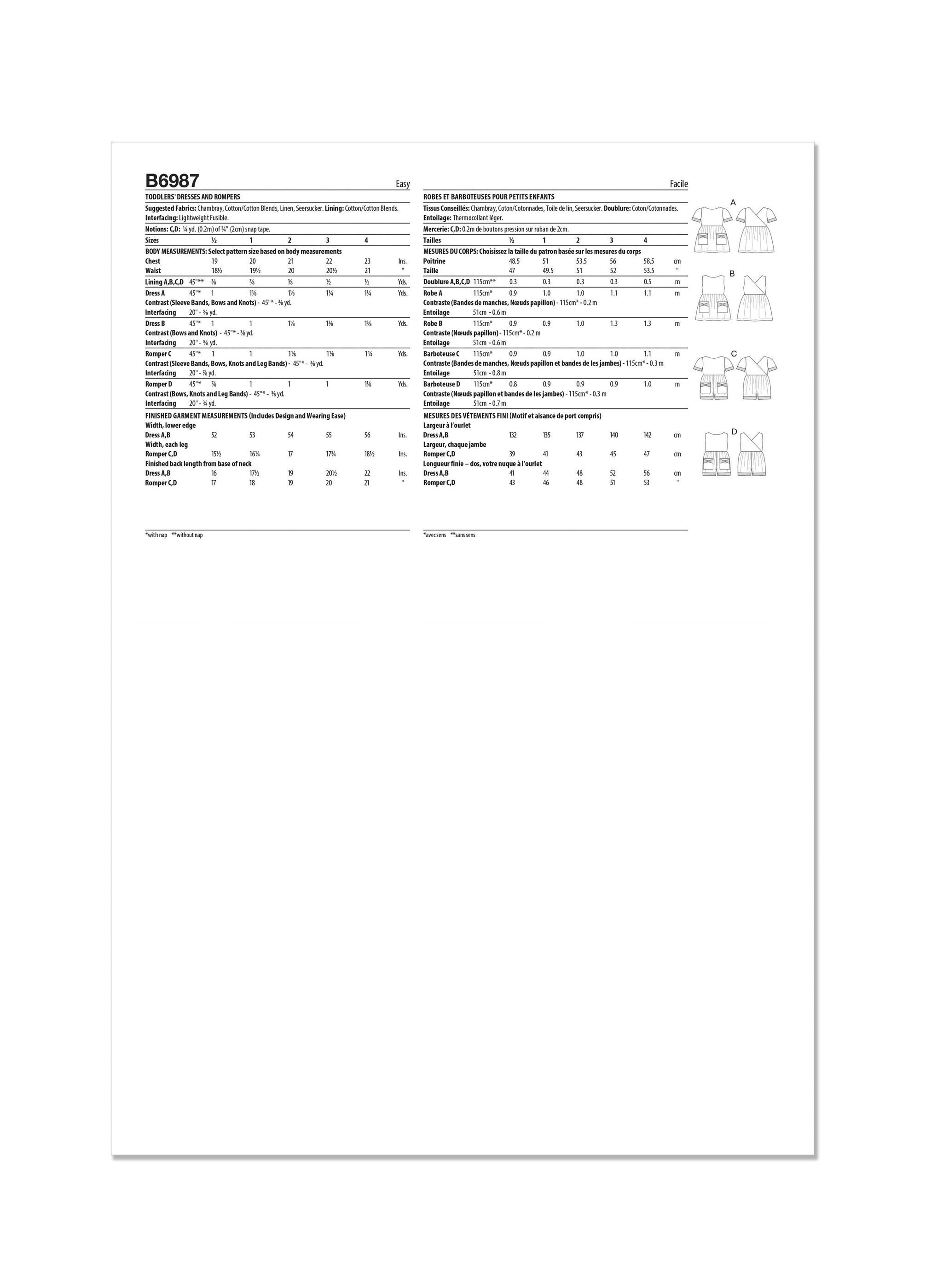 Toddlers' Dresses and Rompers | Butterick Sewing Pattern B6987 ...