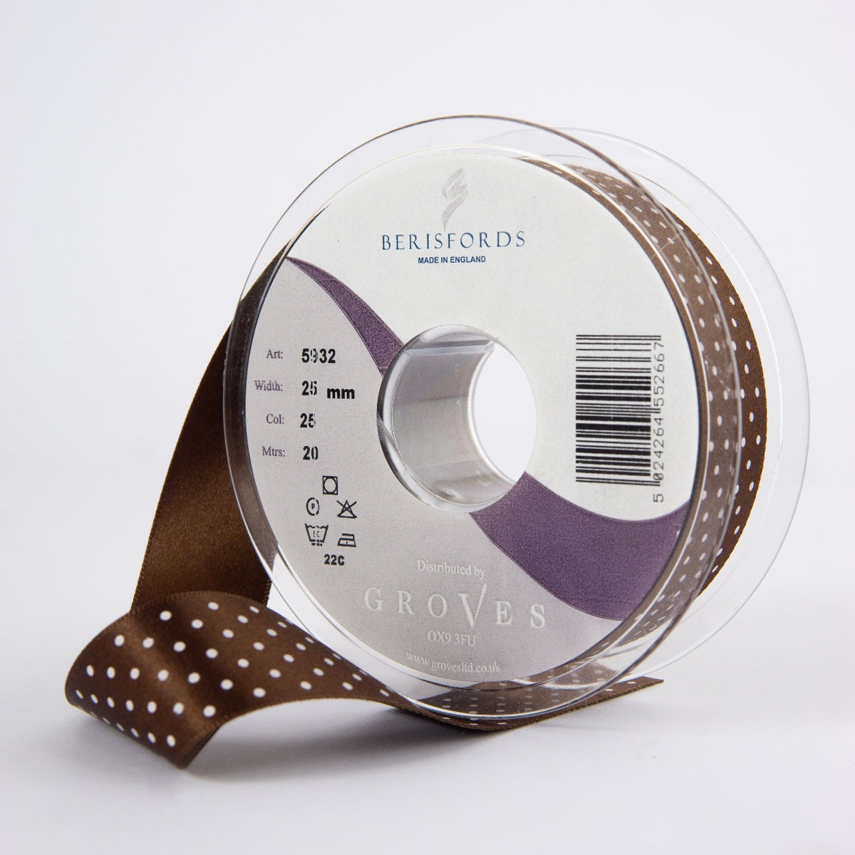 Berisfords Micro Dot Ribbon in Brown | 25m rolls — jaycotts.co.uk ...