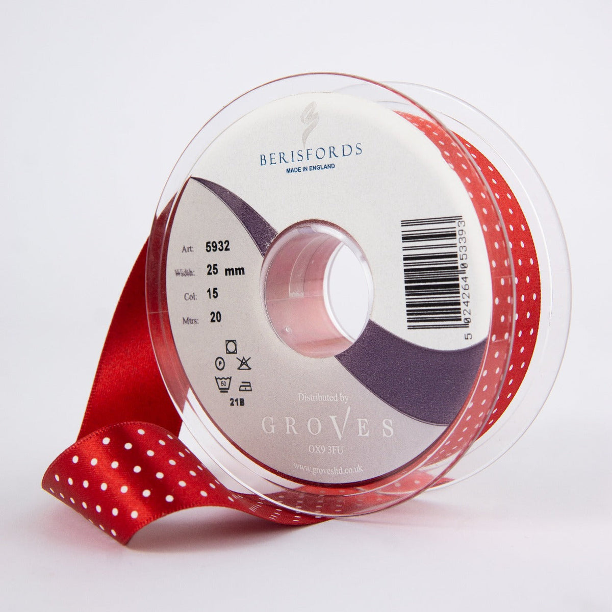 Berisfords Micro Dot Ribbon in Red | 25m rolls — jaycotts.co.uk ...