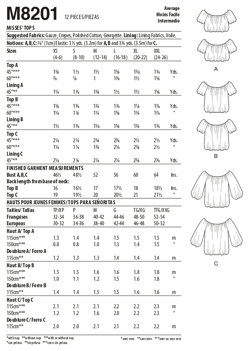 McCall's sewing pattern 8201 Misses' Tops — jaycotts.co.uk - Sewing ...