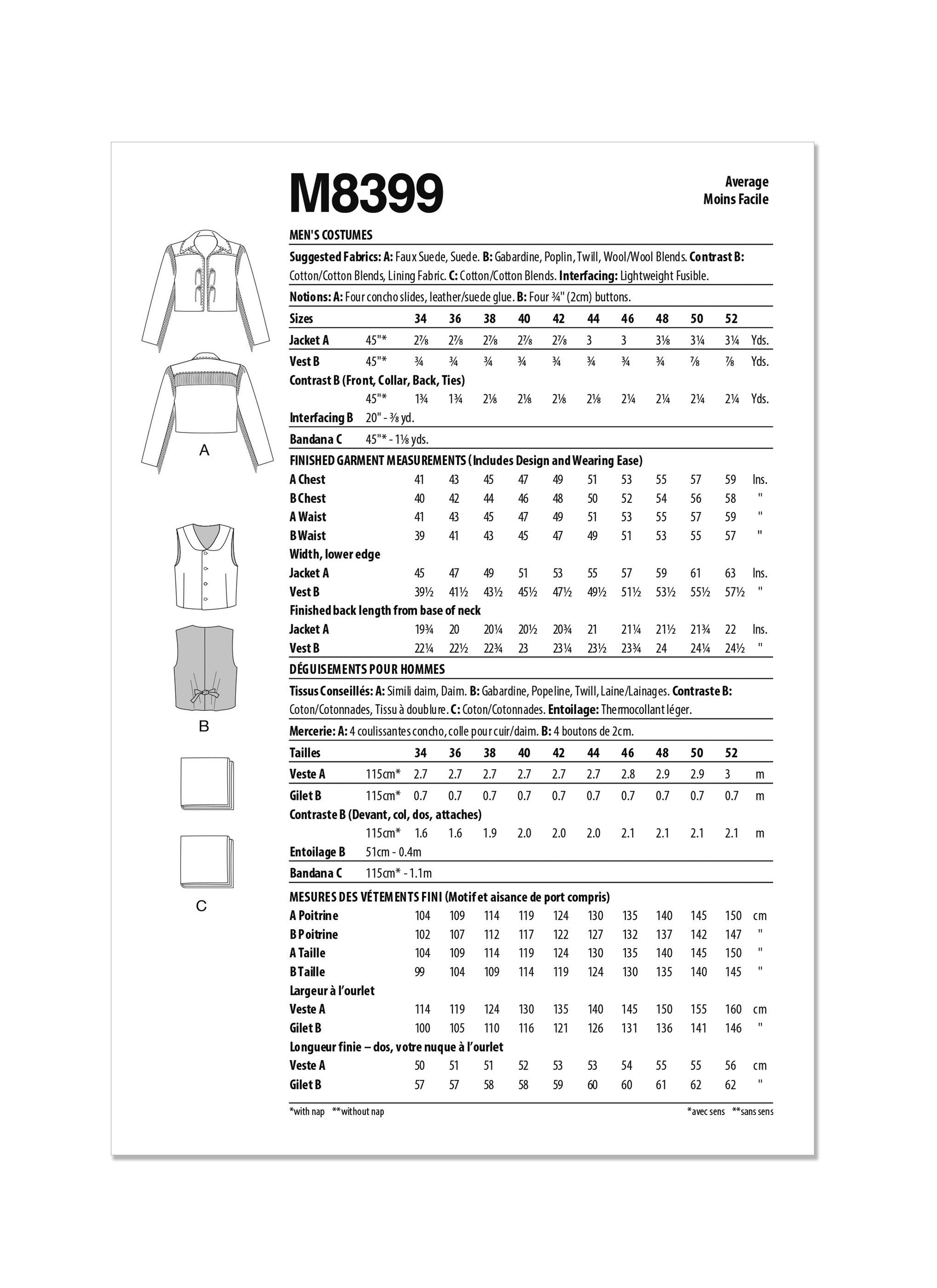 McCall's 8399 Men's Costumes Sewing Pattern from Jaycotts — jaycotts.co ...