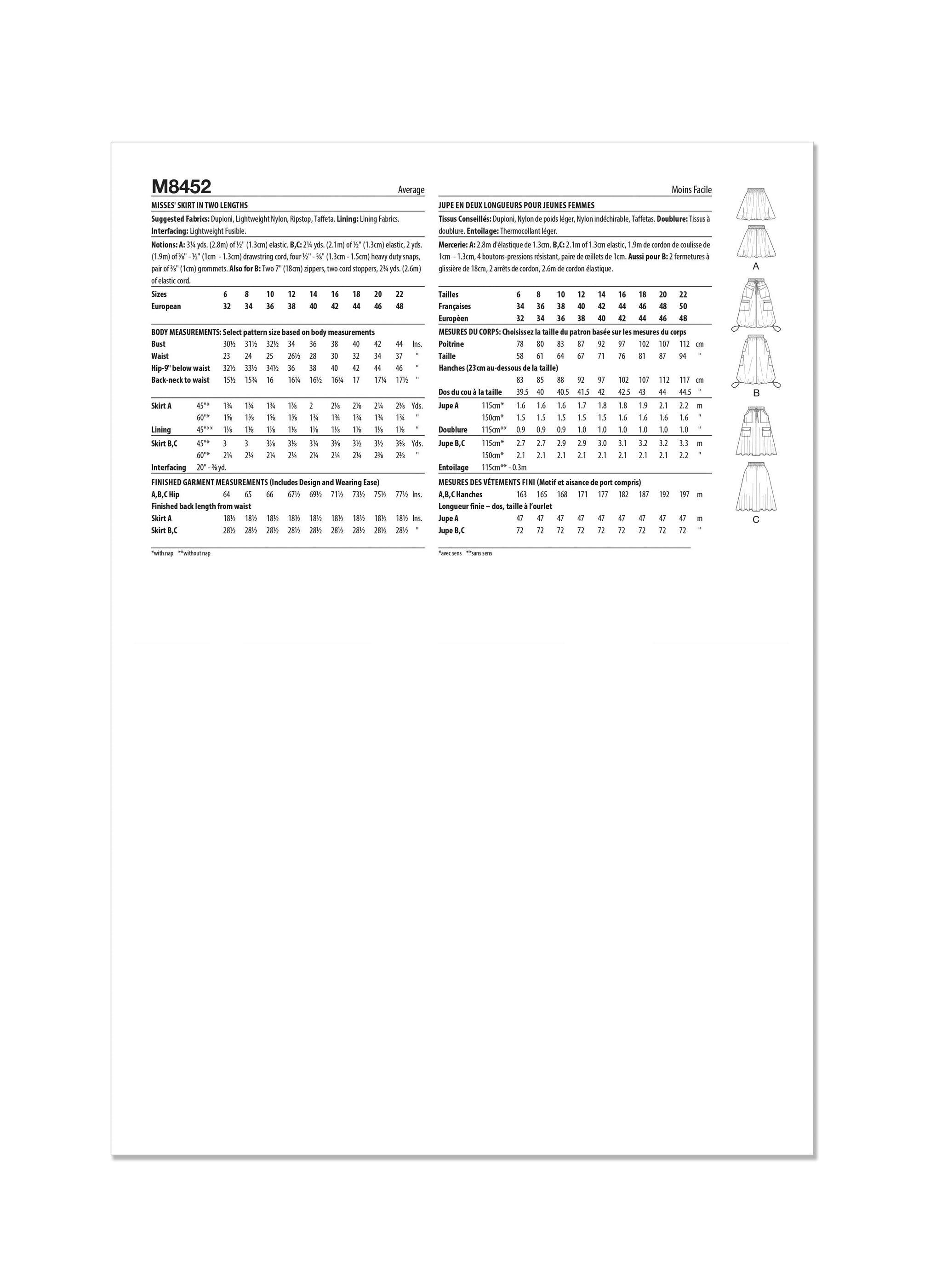 McCall's M8452 Misses' Skirt In Two Lengths sewing pattern — jaycotts ...