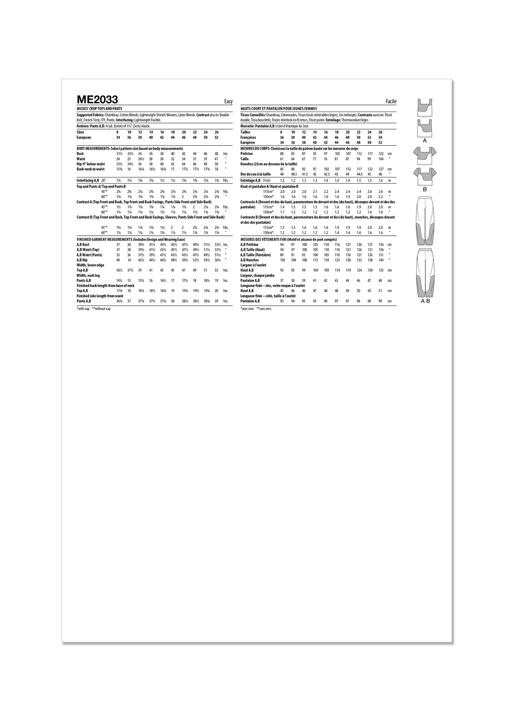 Know Me 2033 Misses' Crop Tops and Pants Sewing Pattern from Jaycotts ...