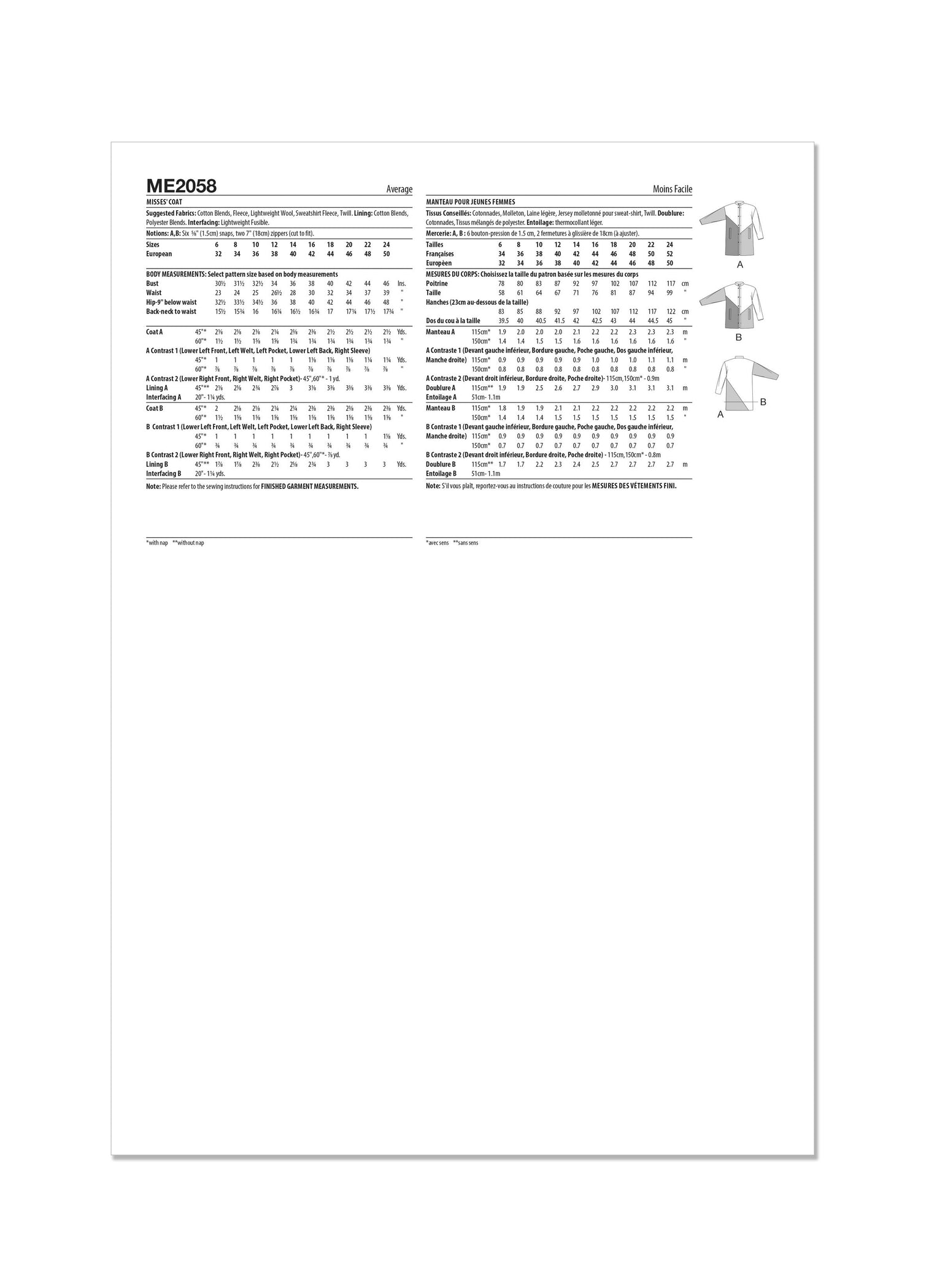 KnowMe sewing pattern 2058 Misses' Coat by Handmade Millennial ...