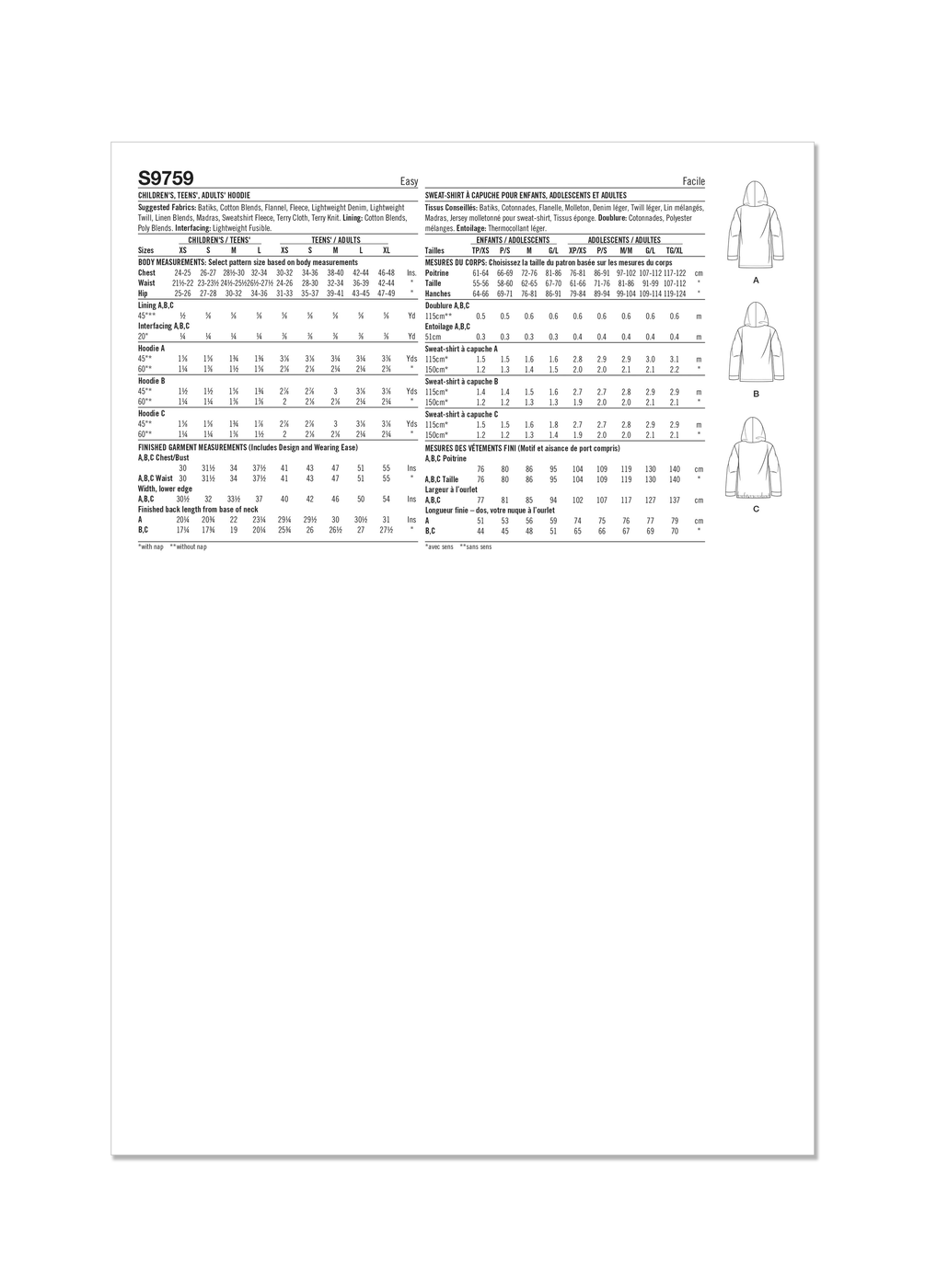 Simplicity Children's, Teens' and Adults' Hoodie Sewing Pattern S9759 ...