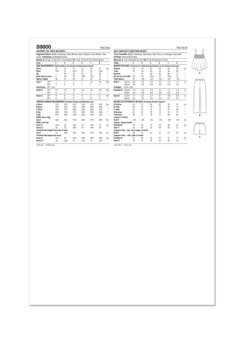 Simplicity sewing pattern S9800 Children's Top, Pants and Shorts ...