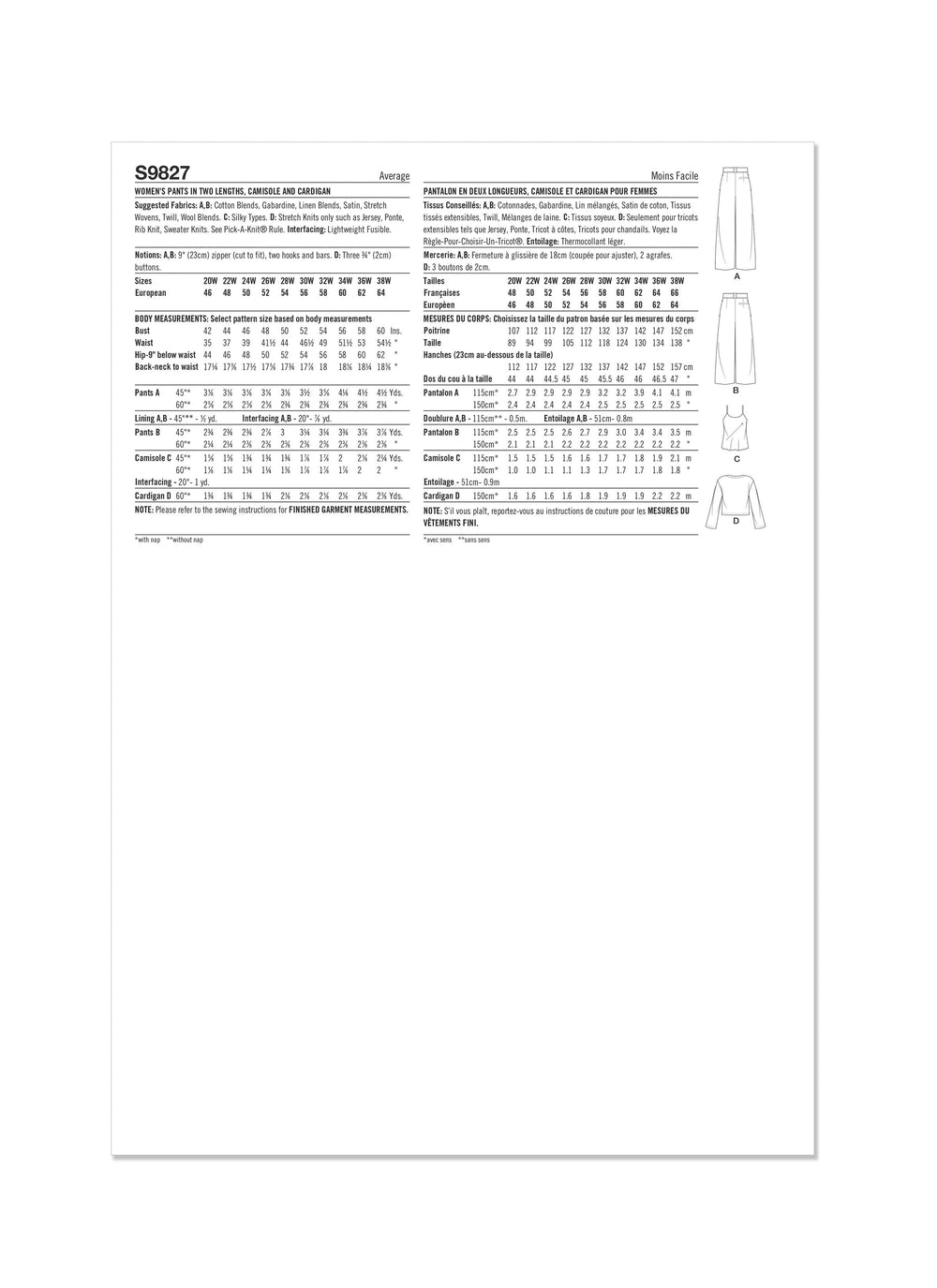 Simplicity sewing pattern 9827 Trousers in Two Lengths, Camisole and C ...