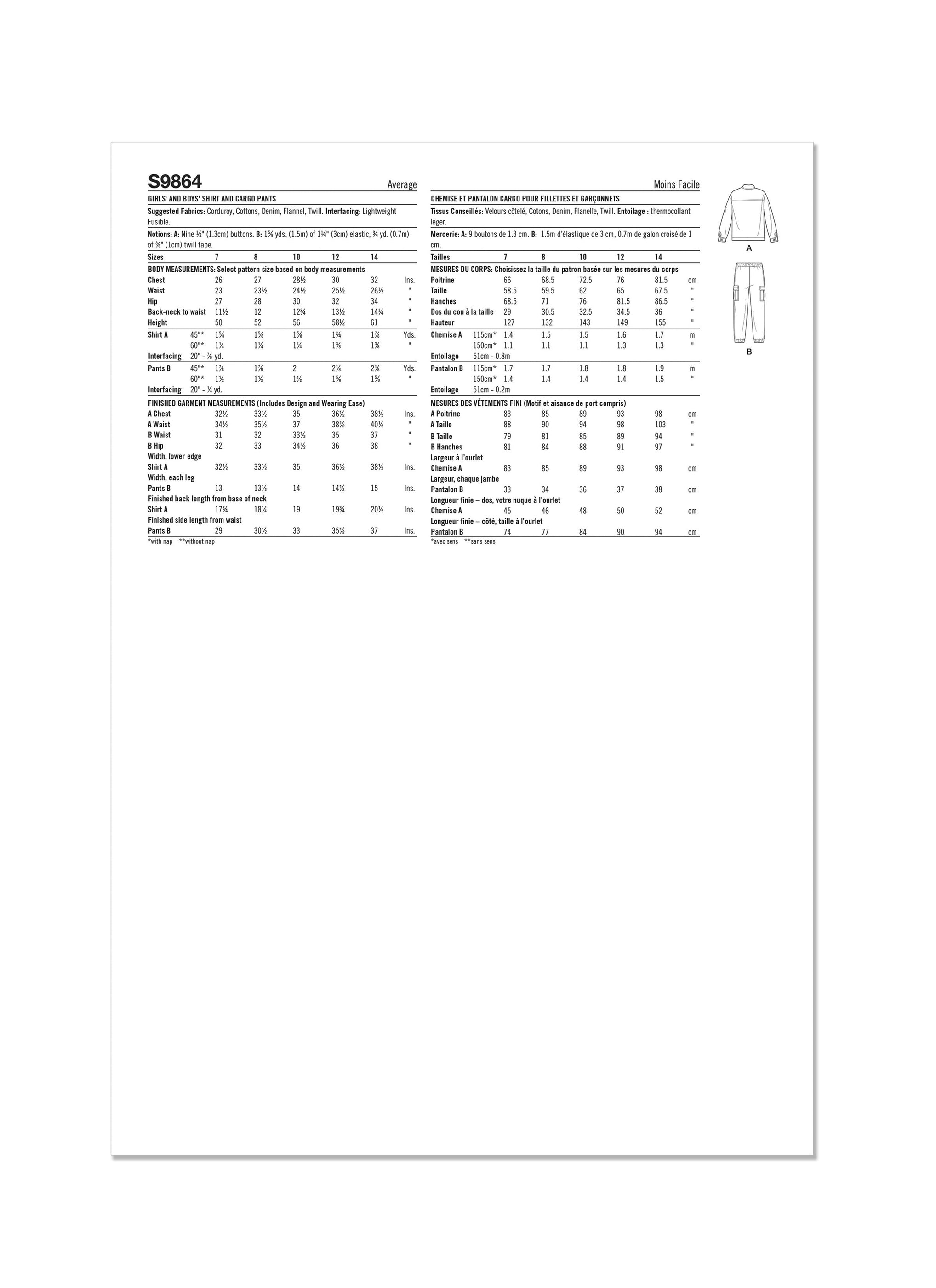 Simplicity Sewing Pattern 9864 Children's Shirt and Cargo Pants ...