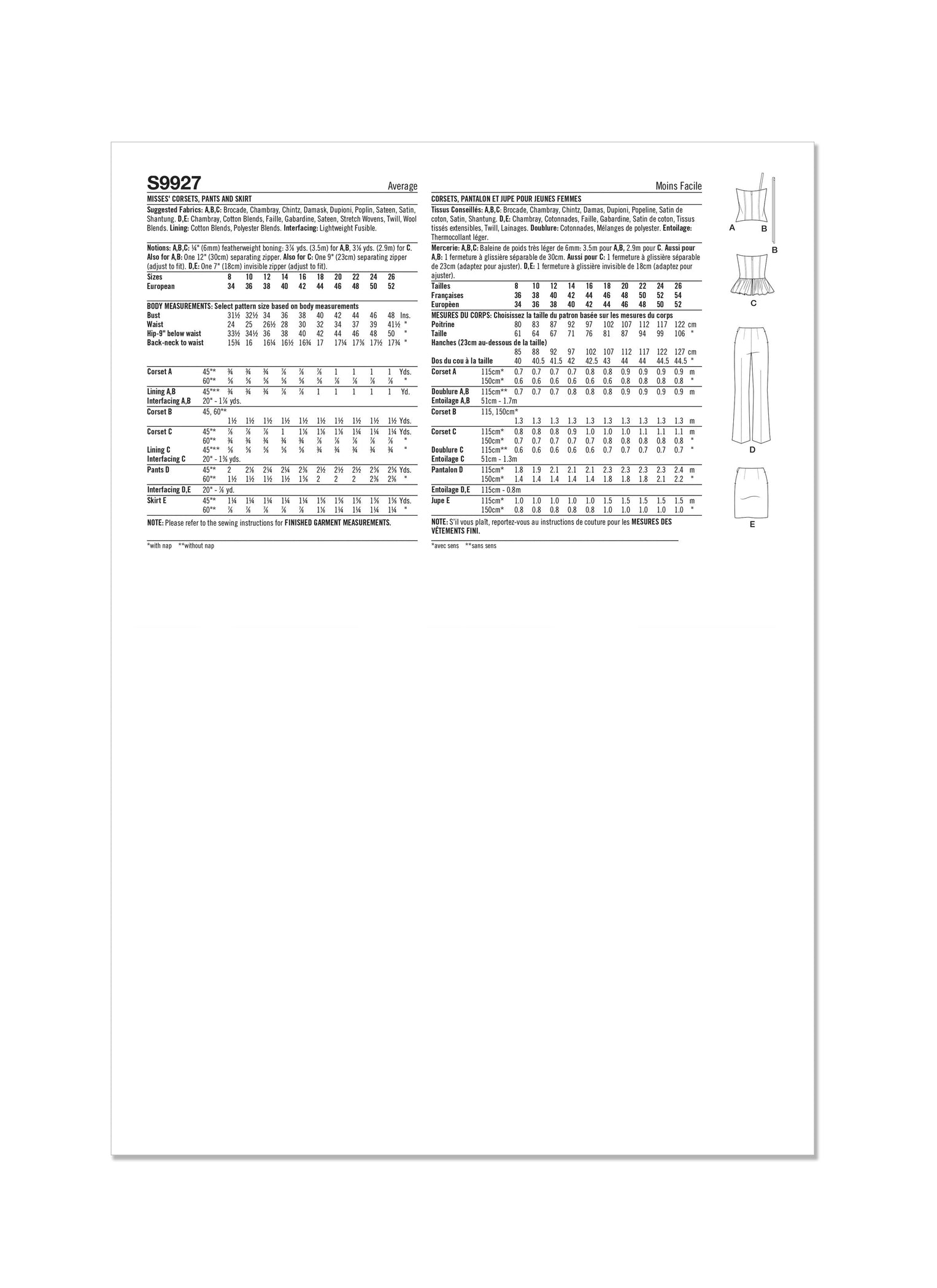 Misses' Corsets, Pants and Skirt Simplicity Sewing Pattern number 9927 ...