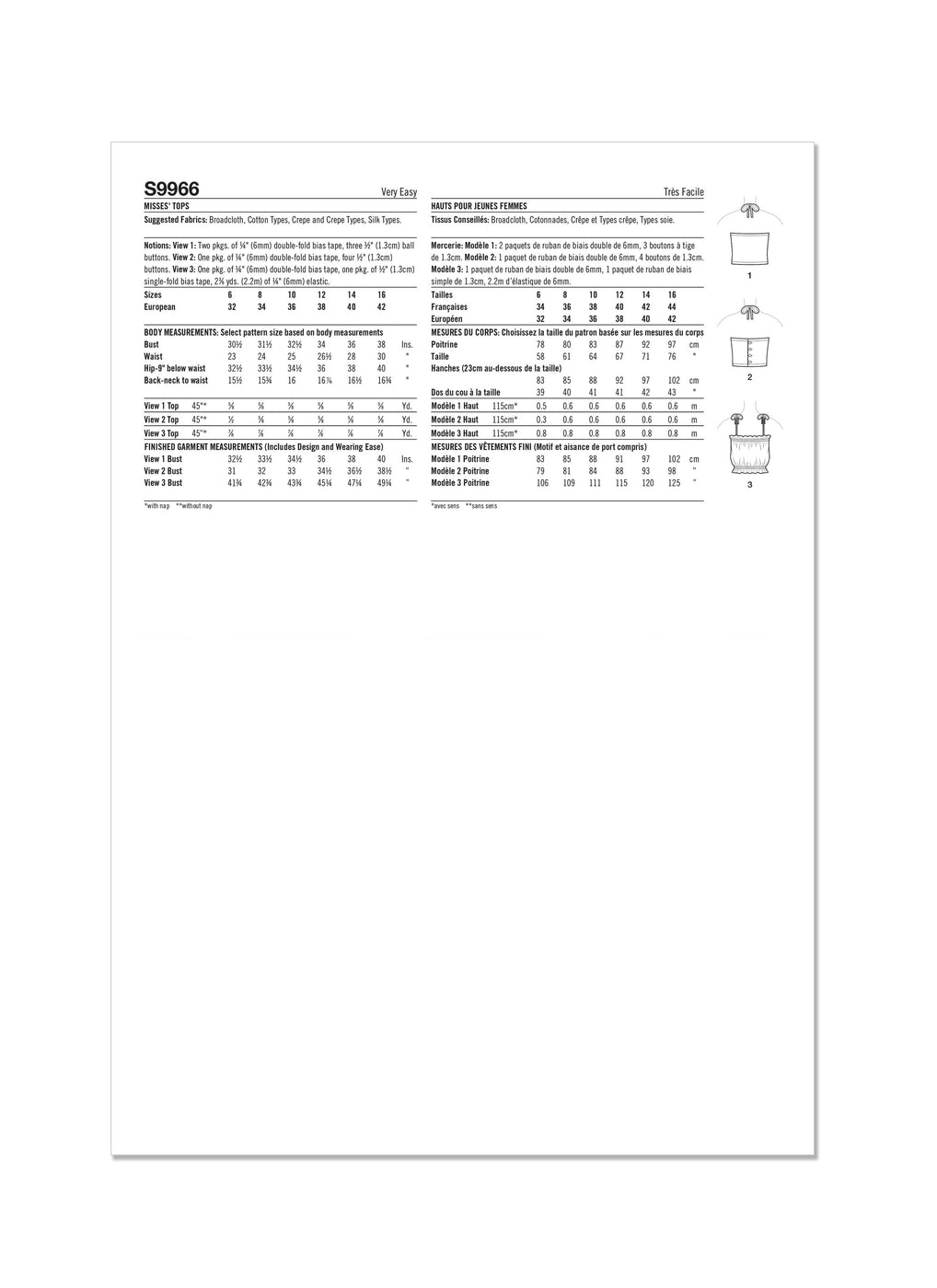 Simplicity S9966 Misses' Tops — jaycotts.co.uk - Sewing Supplies