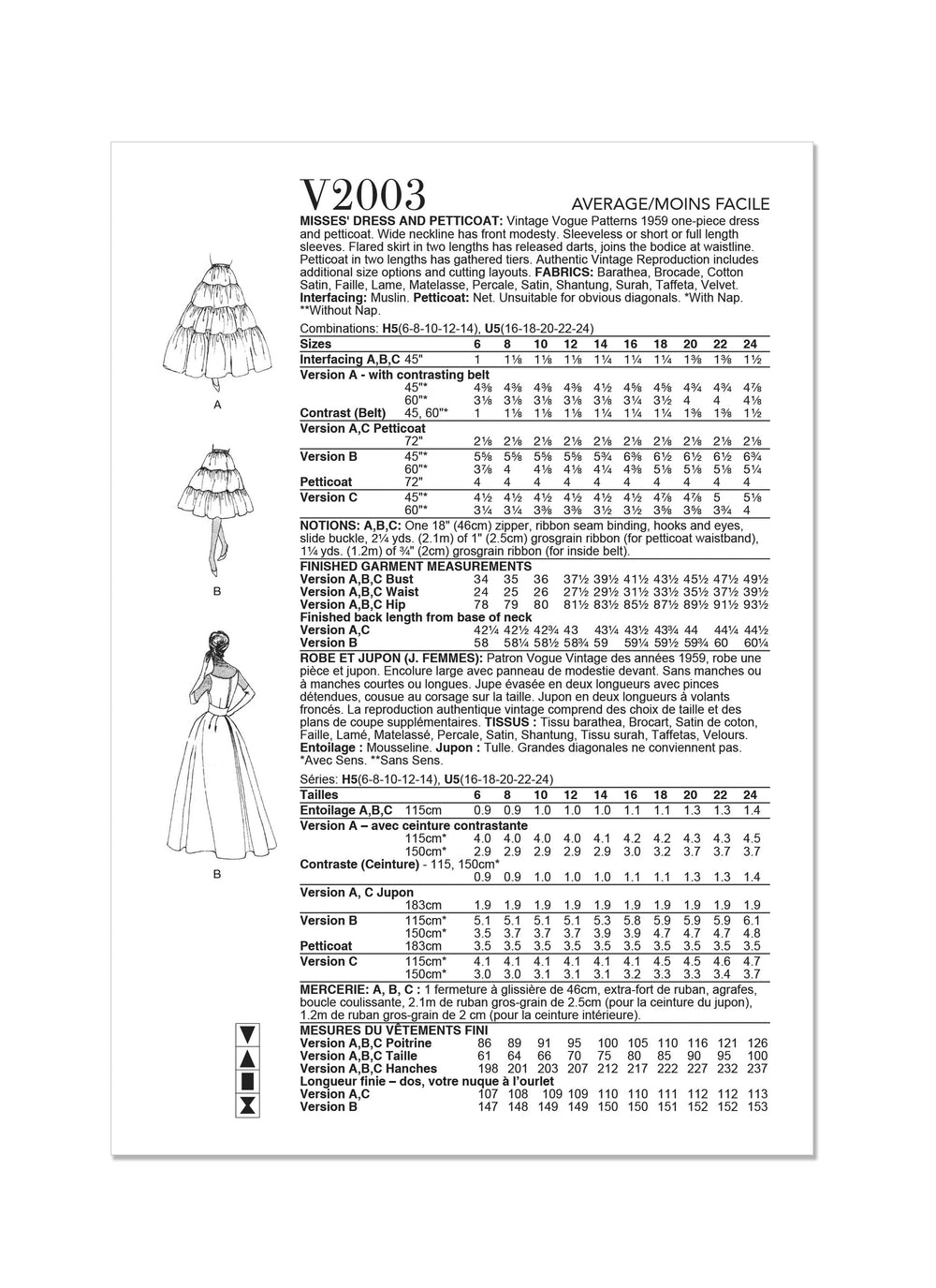 Vogue 2003 Misses' Dress and Petticoat Sewing pattern — jaycotts.co.uk ...
