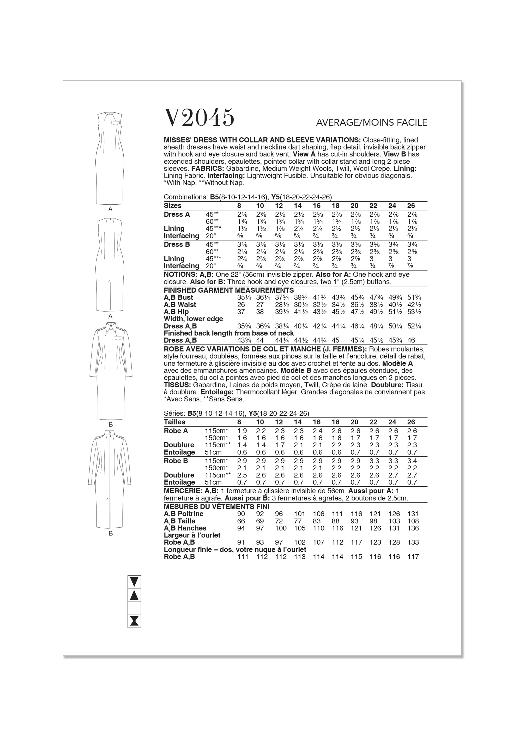 Vogue Misses' Dress with Collar and Sleeve Variations Sewing Pattern ...