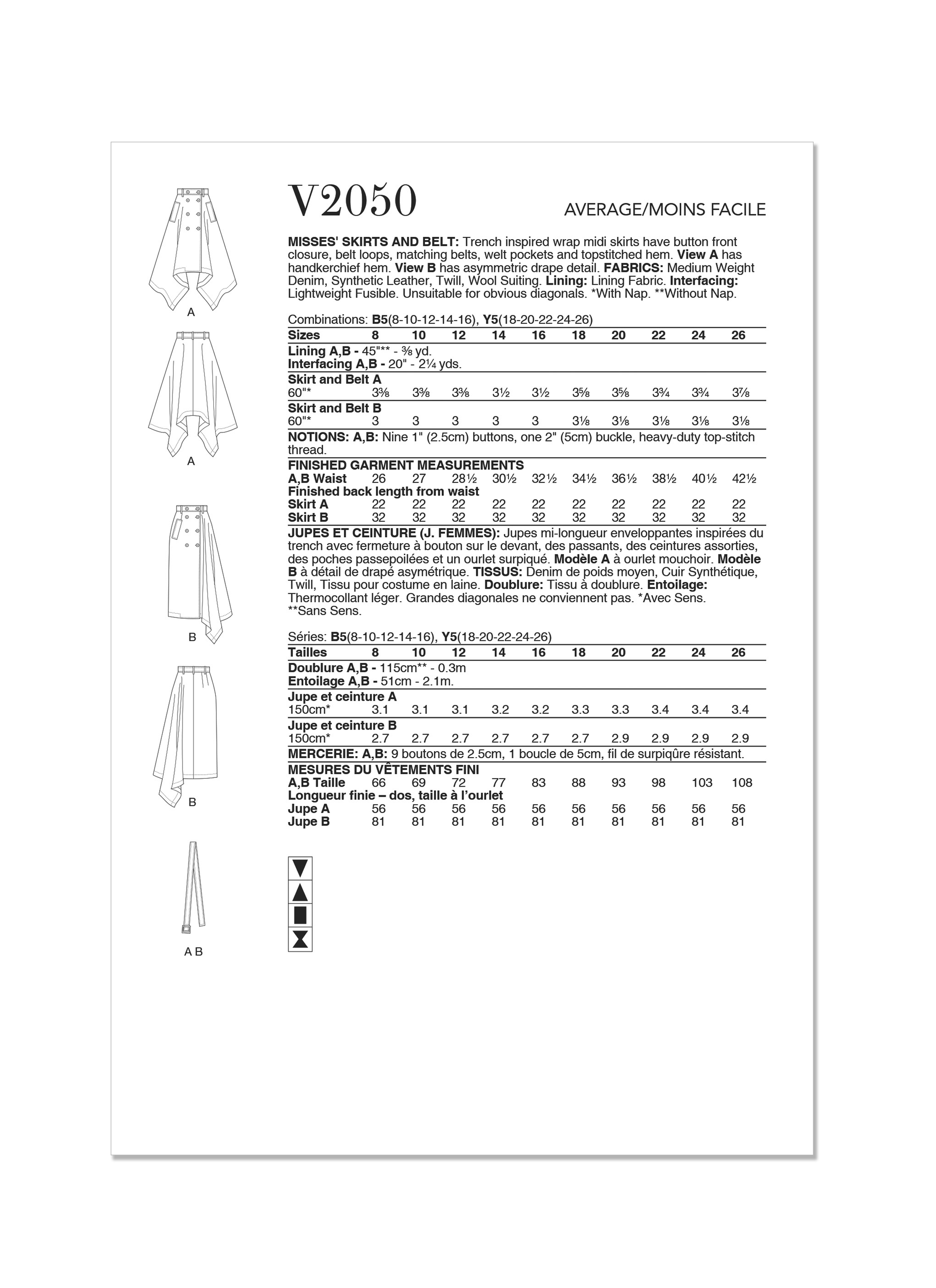 Vogue Misses' Skirts and Belt Sewing Pattern | V2050 — jaycotts.co.uk ...