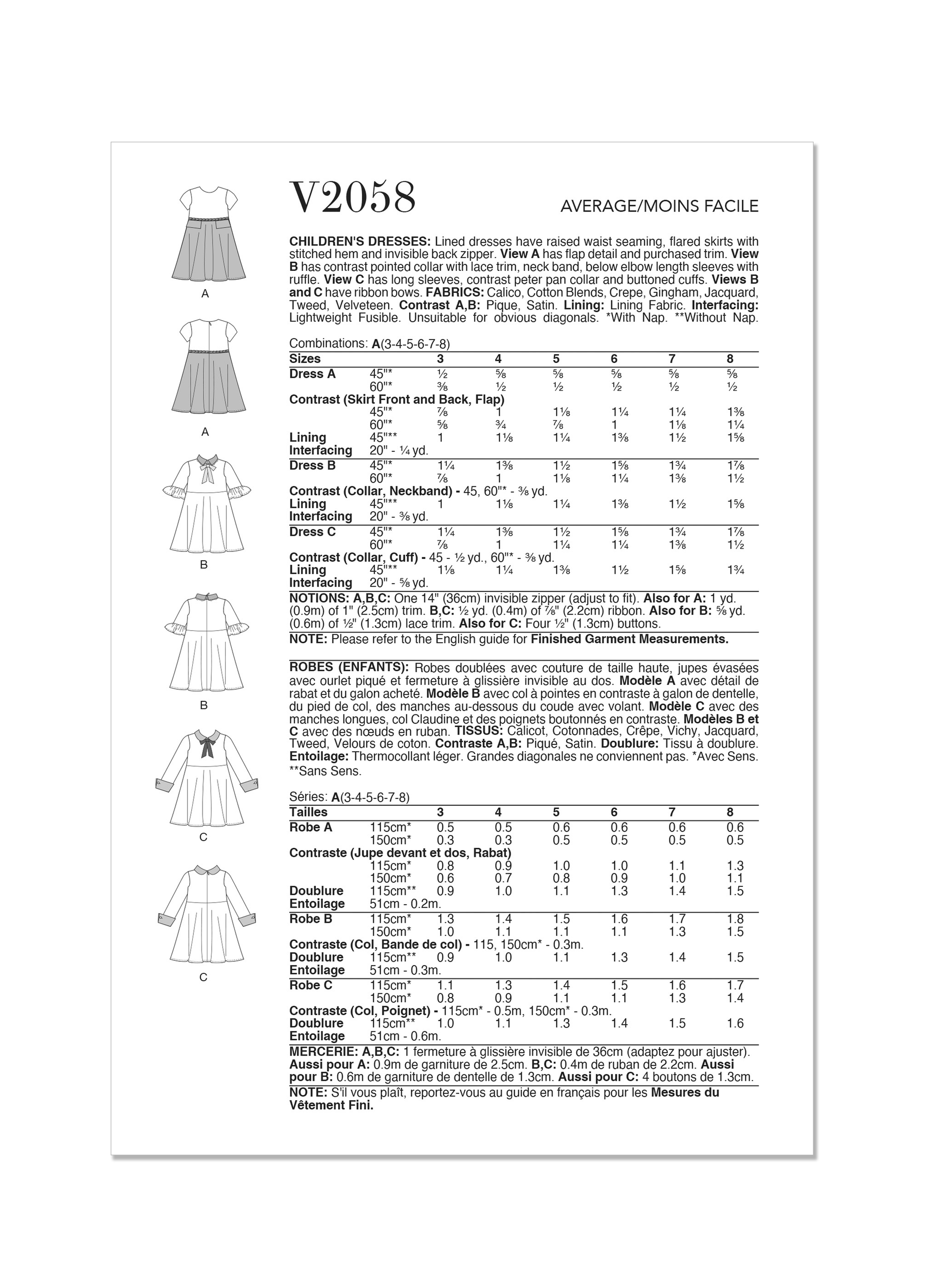 Vogue Children's Dresses Sewing Pattern | V2058 — jaycotts.co.uk ...
