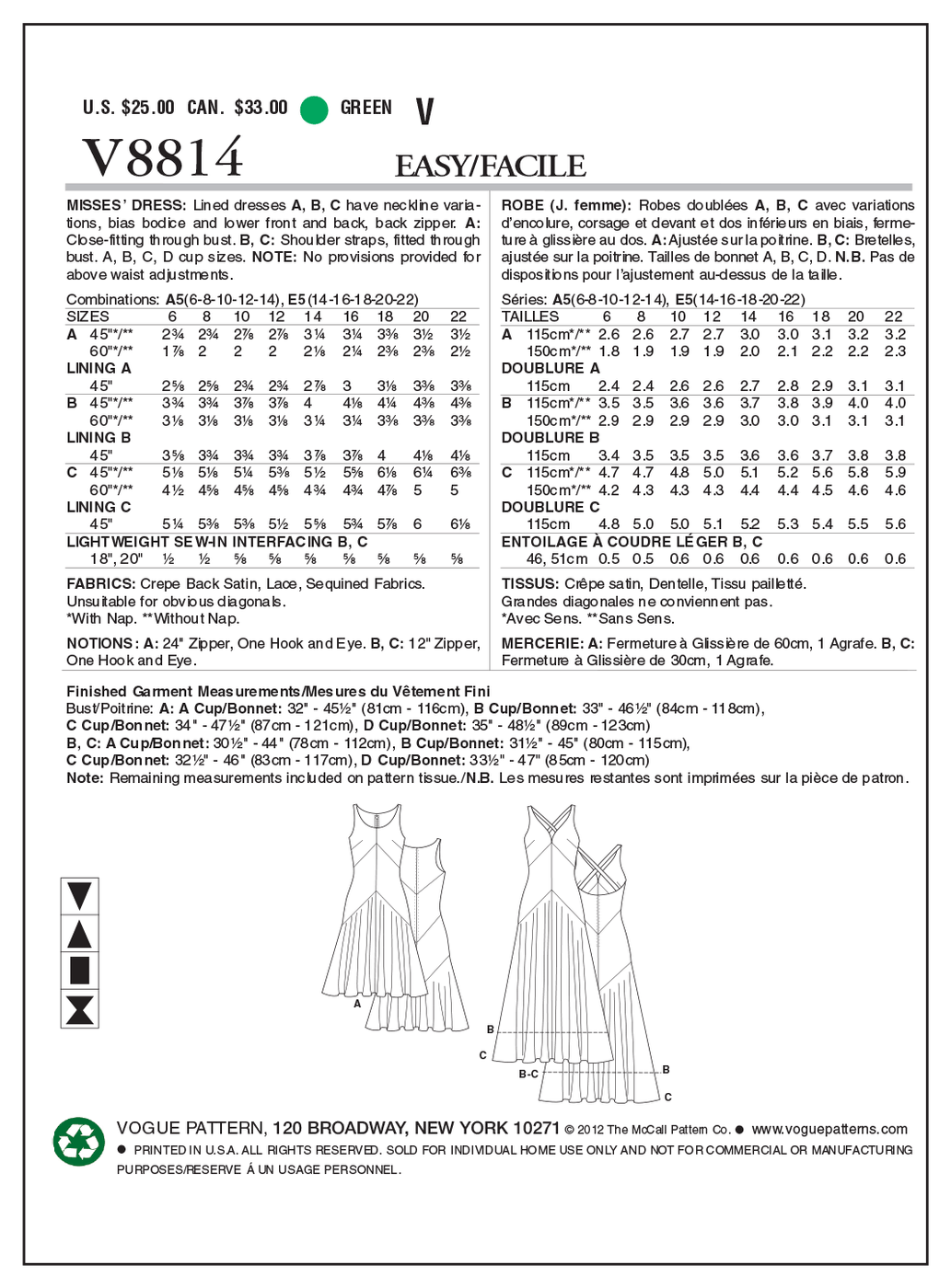 Vogue Pattern: V8814 Misses' Dress | Easy | Custom Fit — jaycotts.co.uk ...
