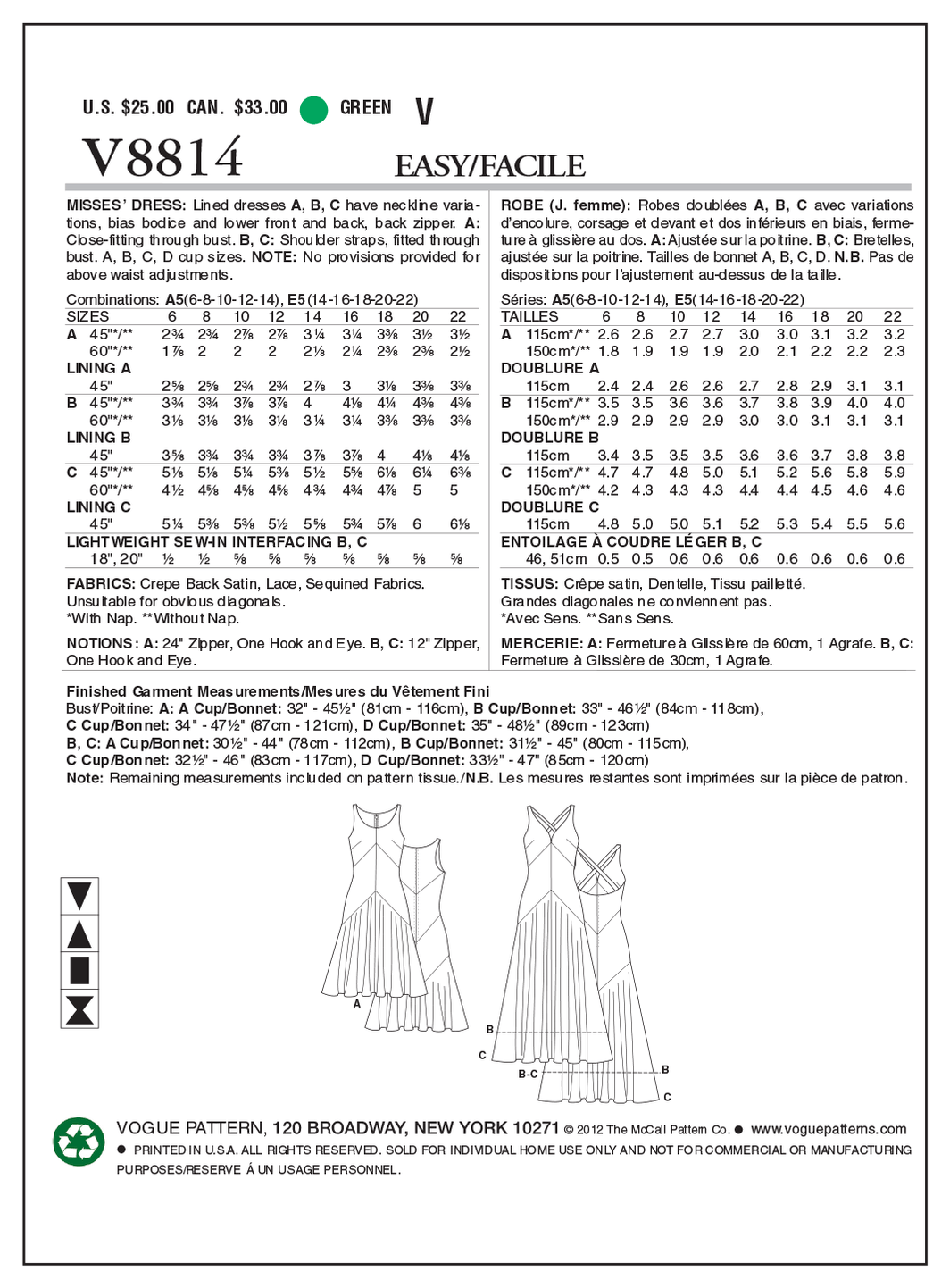 Vogue Pattern: V8814 Misses' Dress | Easy | Custom Fit — jaycotts.co.uk ...