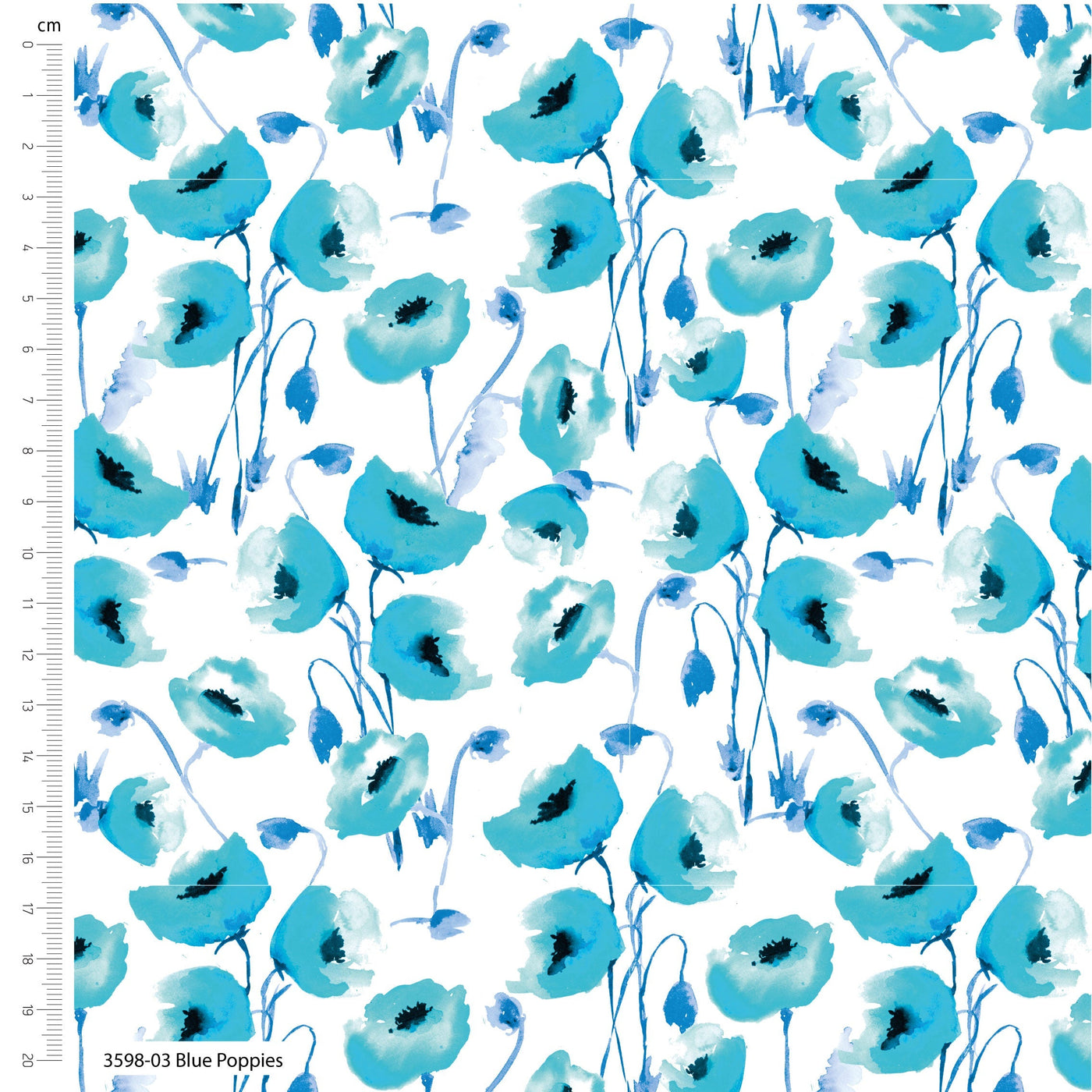 Vivid Watercolours Organic Cotton Fabric, Blue Poppies — jaycotts.co.uk ...