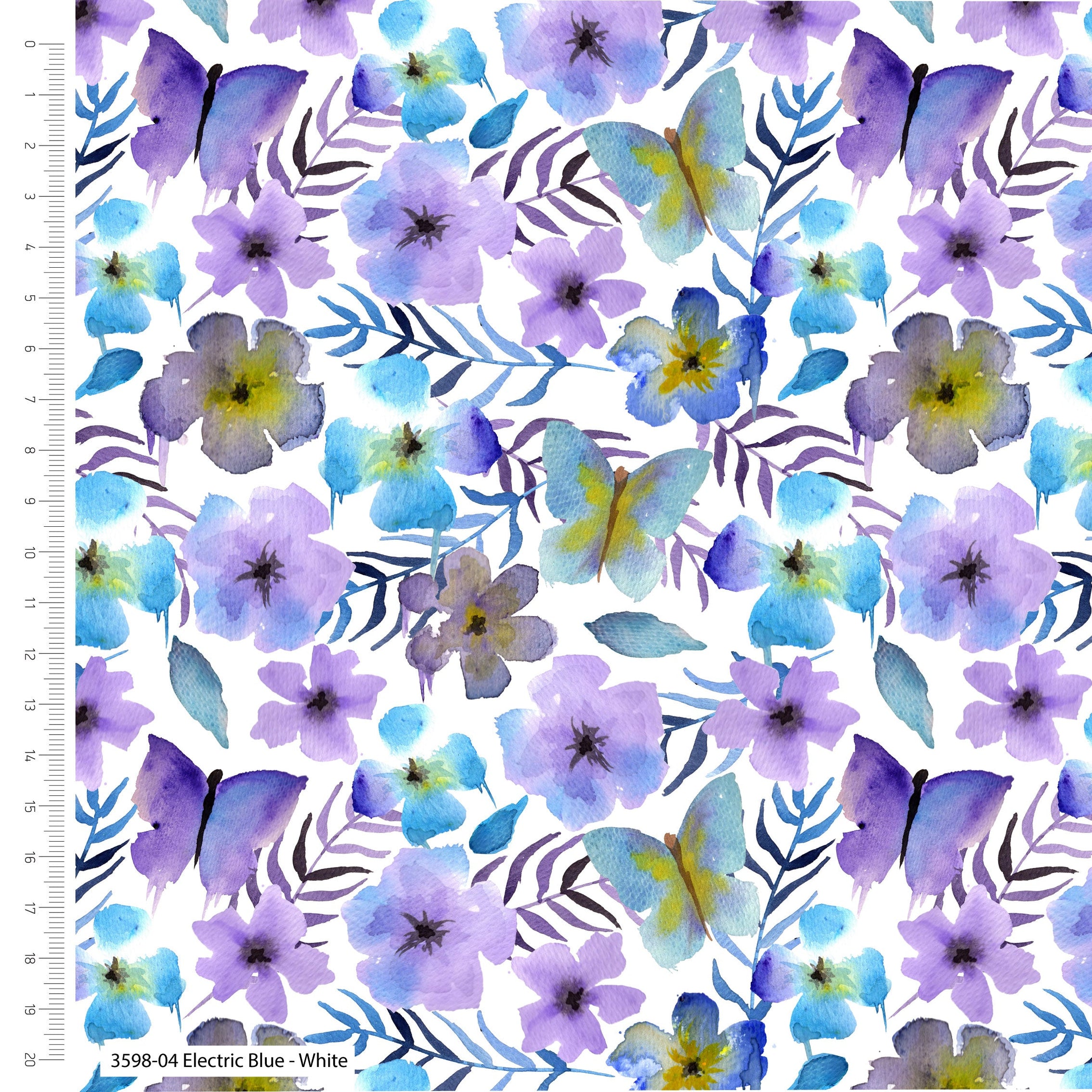 Vivid Watercolours Organic Cotton Fabric, Electric Blue White ...