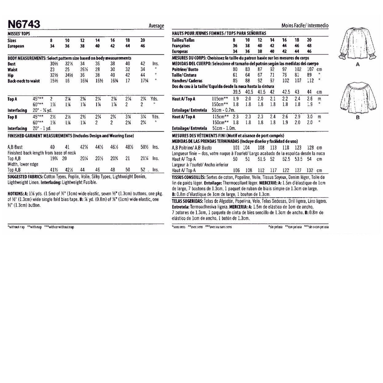 New Look 6743 Sewing Pattern Misses' Tops — jaycotts.co.uk - Sewing ...