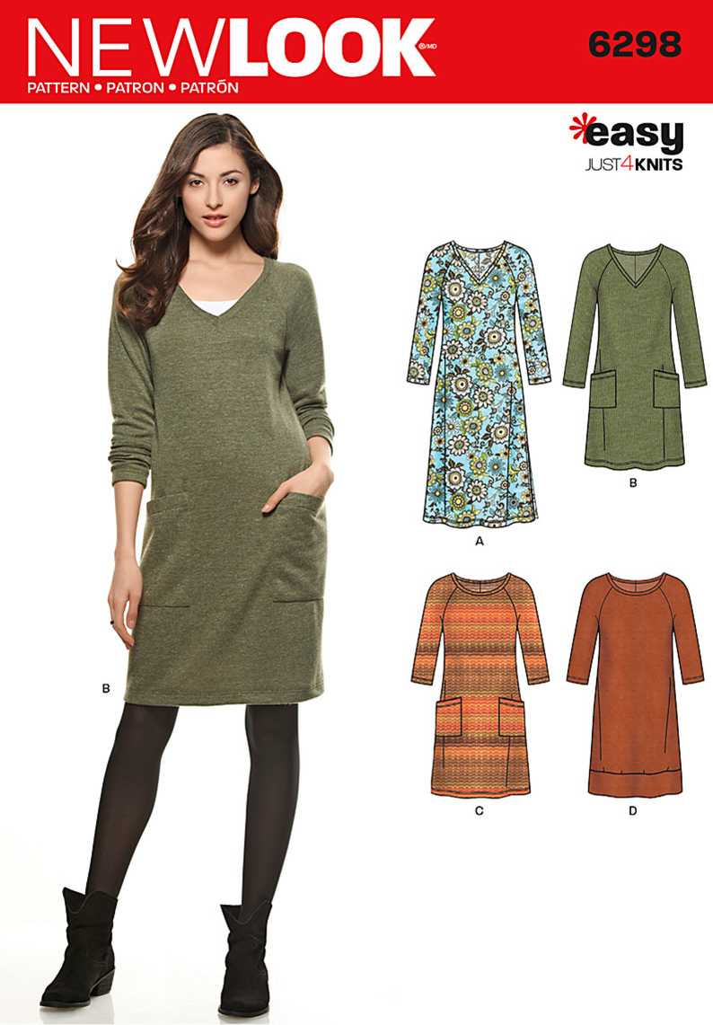 New Look Pattern: NL6298 Misses' Knit Dress with Neckline & Length ...