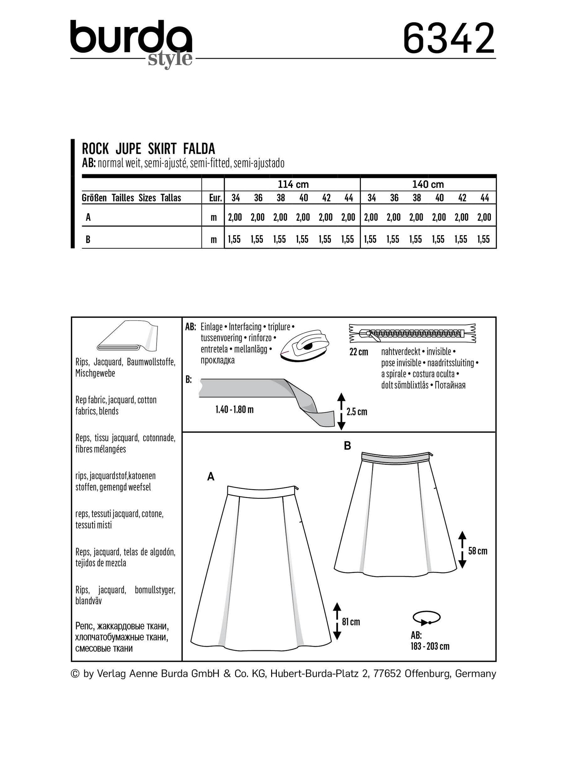 Burda 6342 Side Pleat Skirt Sewing Pattern — jaycotts.co.uk - Sewing ...