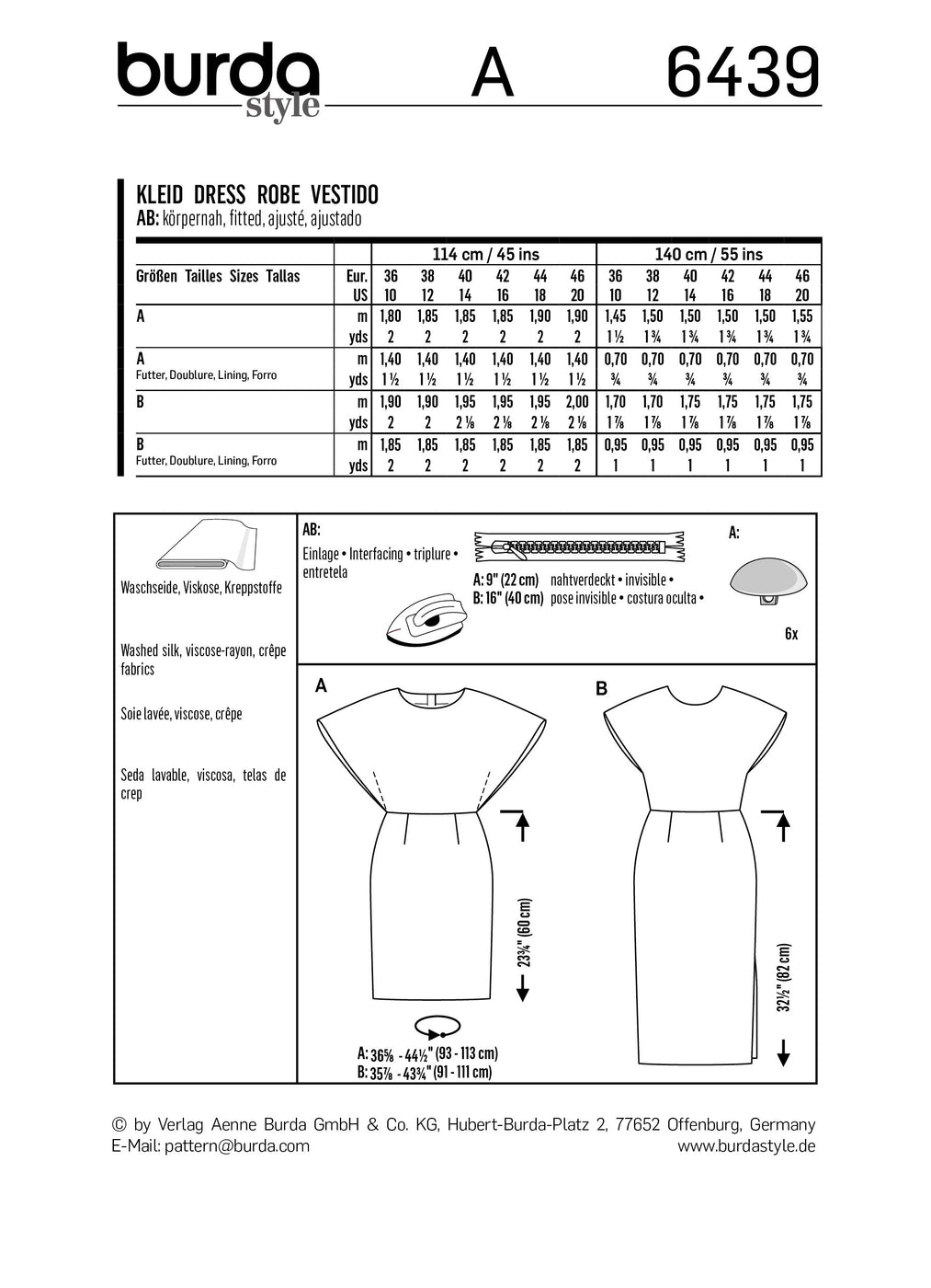 Burda multi size Dress pattern : 6439 Dresses with Back interest ...