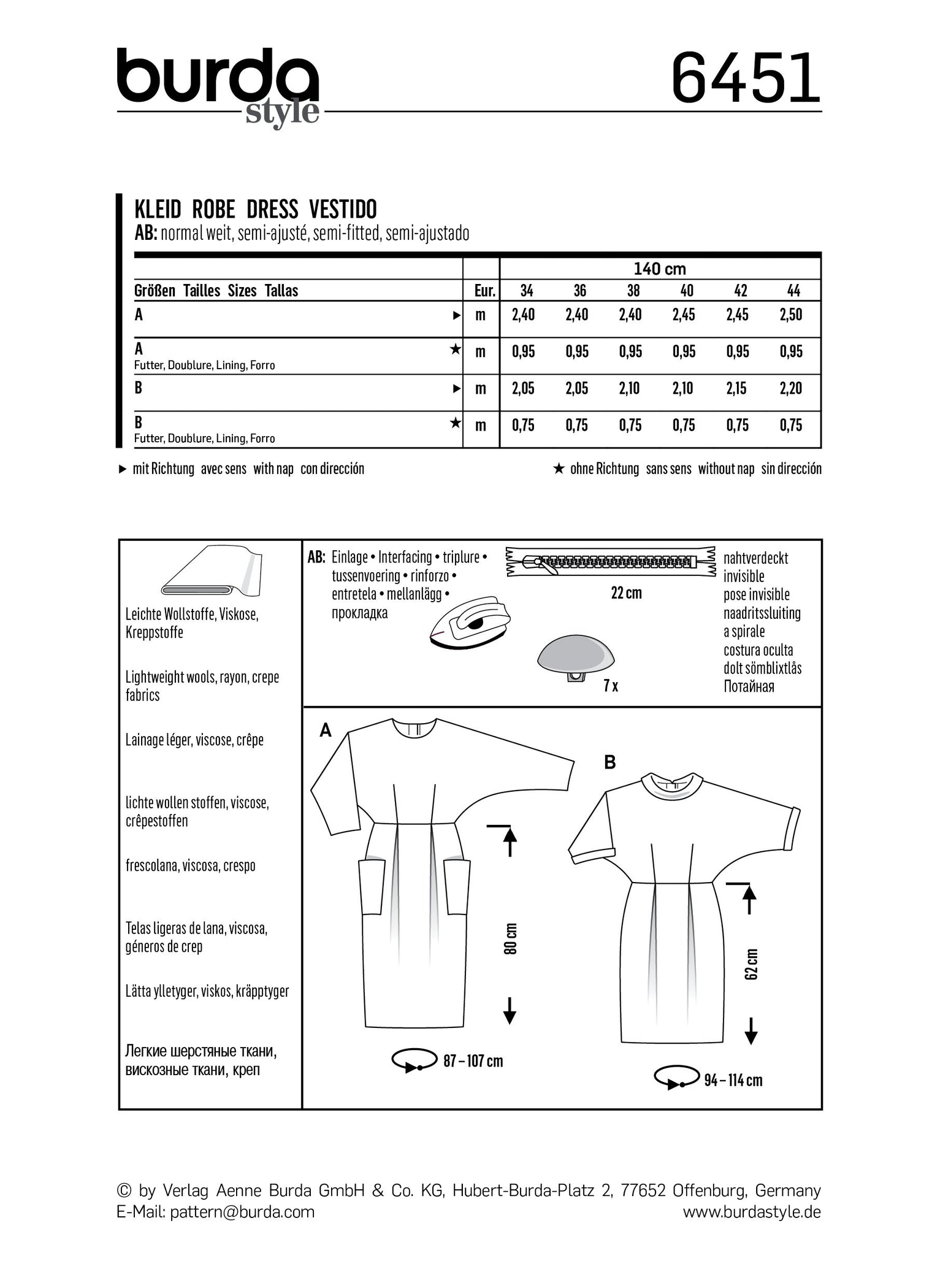 Burda 6451 Women’s Dresses Sewing Pattern — jaycotts.co.uk - Sewing ...