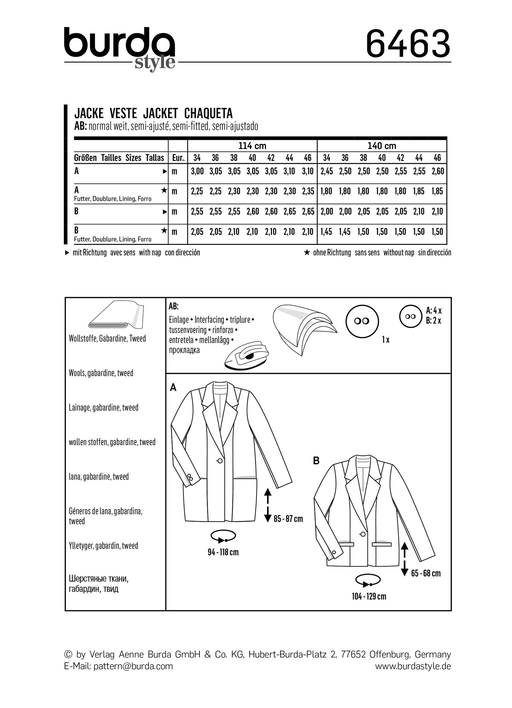 Burda 6463 Women’s Blazer Sewing Pattern — jaycotts.co.uk - Sewing Supplies