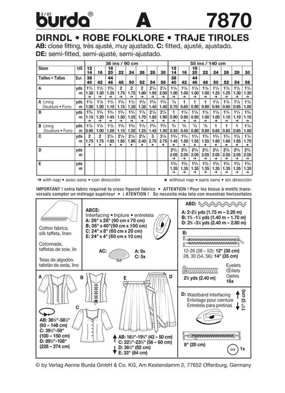 Burda 7870 Dirndl Dress Pattern — jaycotts.co.uk - Sewing Supplies