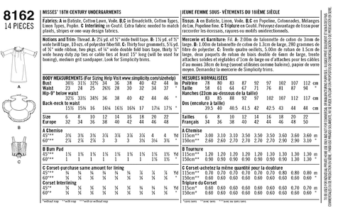 Simplicity Pattern 8162 18th century undergarments pattern — jaycotts ...