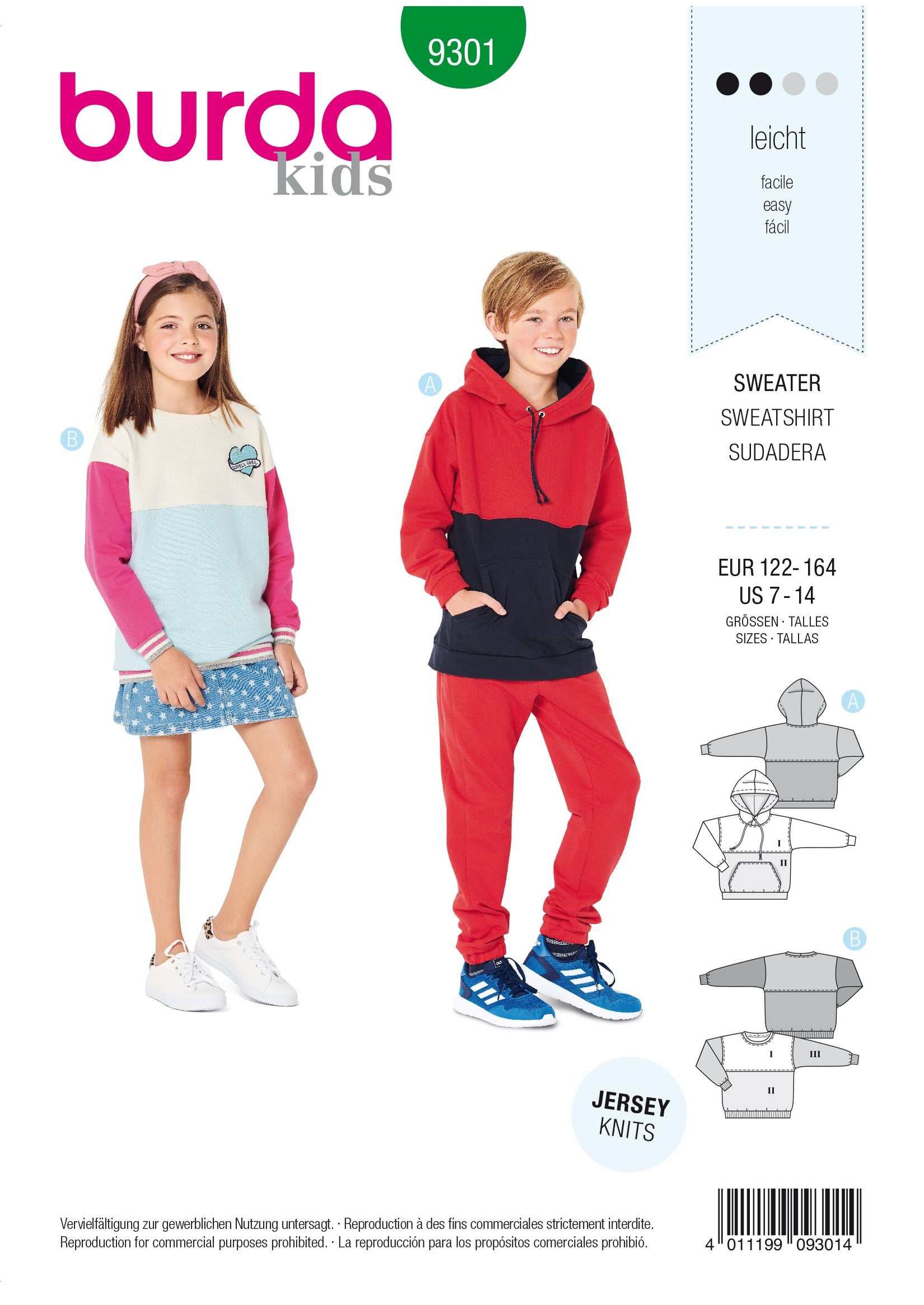 Burda 9301 Children's Unisex Hoodie and Jumper Sewing Pattern ...