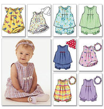 Butterick Pattern: B3405 Infants' Dress, Top, Romper, Panties, Hat ...