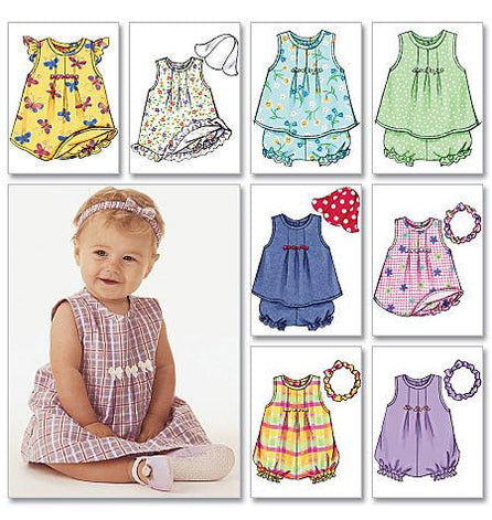 Butterick Pattern: B3405 Infants' Dress, Top, Romper, Panties, Hat ...