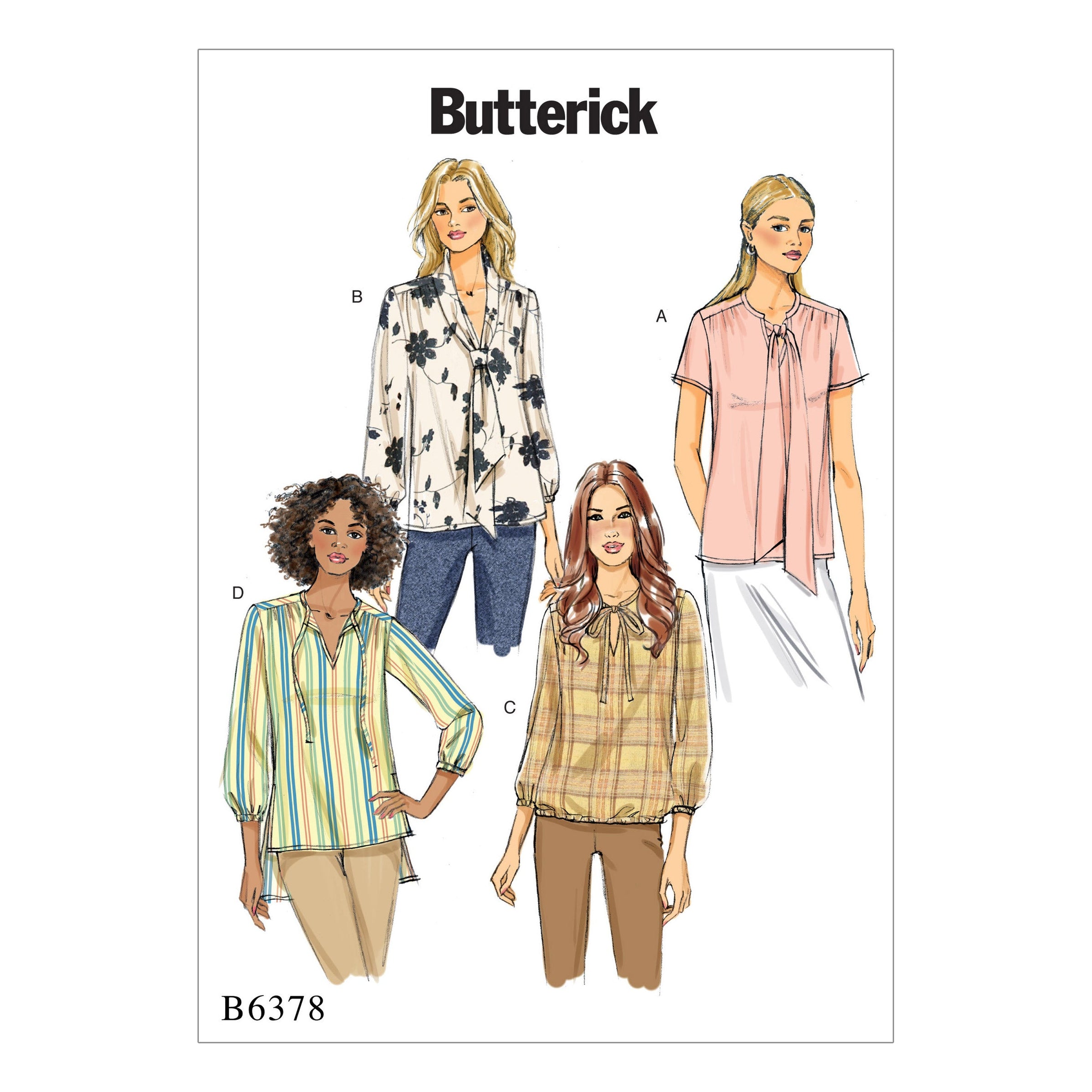 Butterick 6378 Misses' Gathered Tops and Tunics with Neck Ties Pattern ...