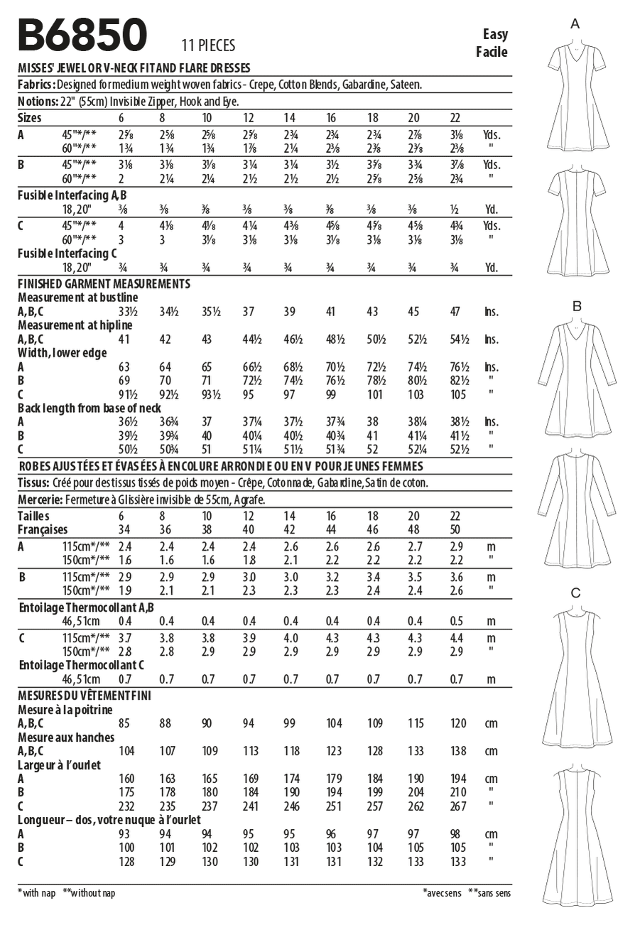 Butterick sewing pattern B6850 Misses' Jewel or V-Neck Fit & Flare ...