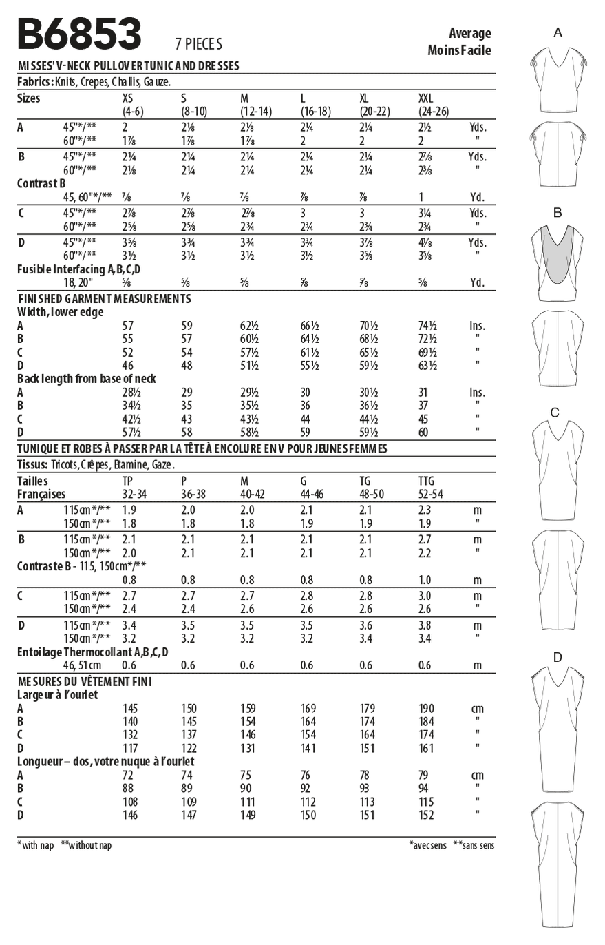 Butterick sewing pattern B6853 Misses' V-Neck Pullover Tunic & Dresses ...
