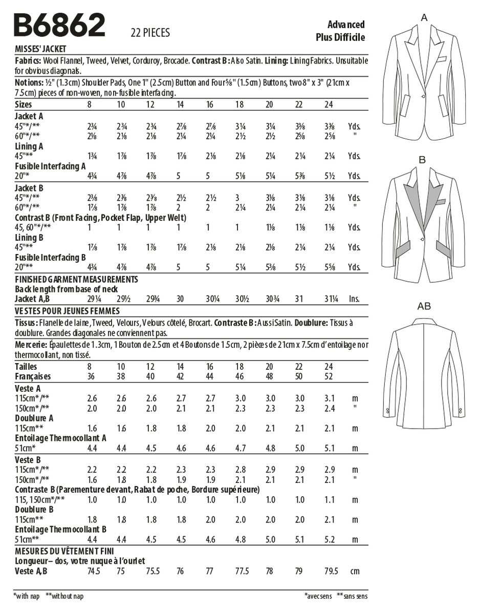 Butterick sewing pattern B6862 Misses' Jacket — jaycotts.co.uk - Sewing ...