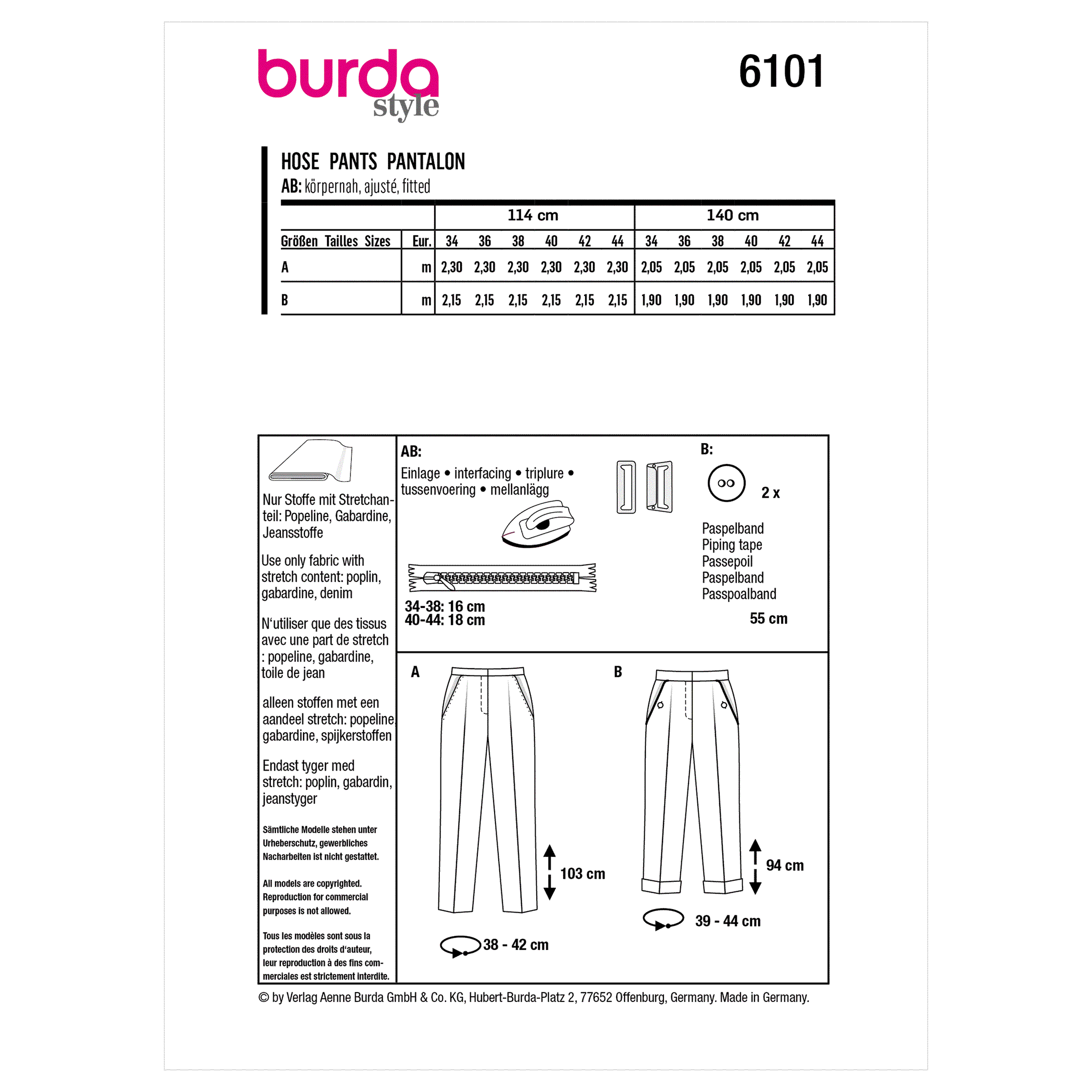 Burda Style Sewing Pattern Number 6101 Trousers and Pants — jaycotts.co ...