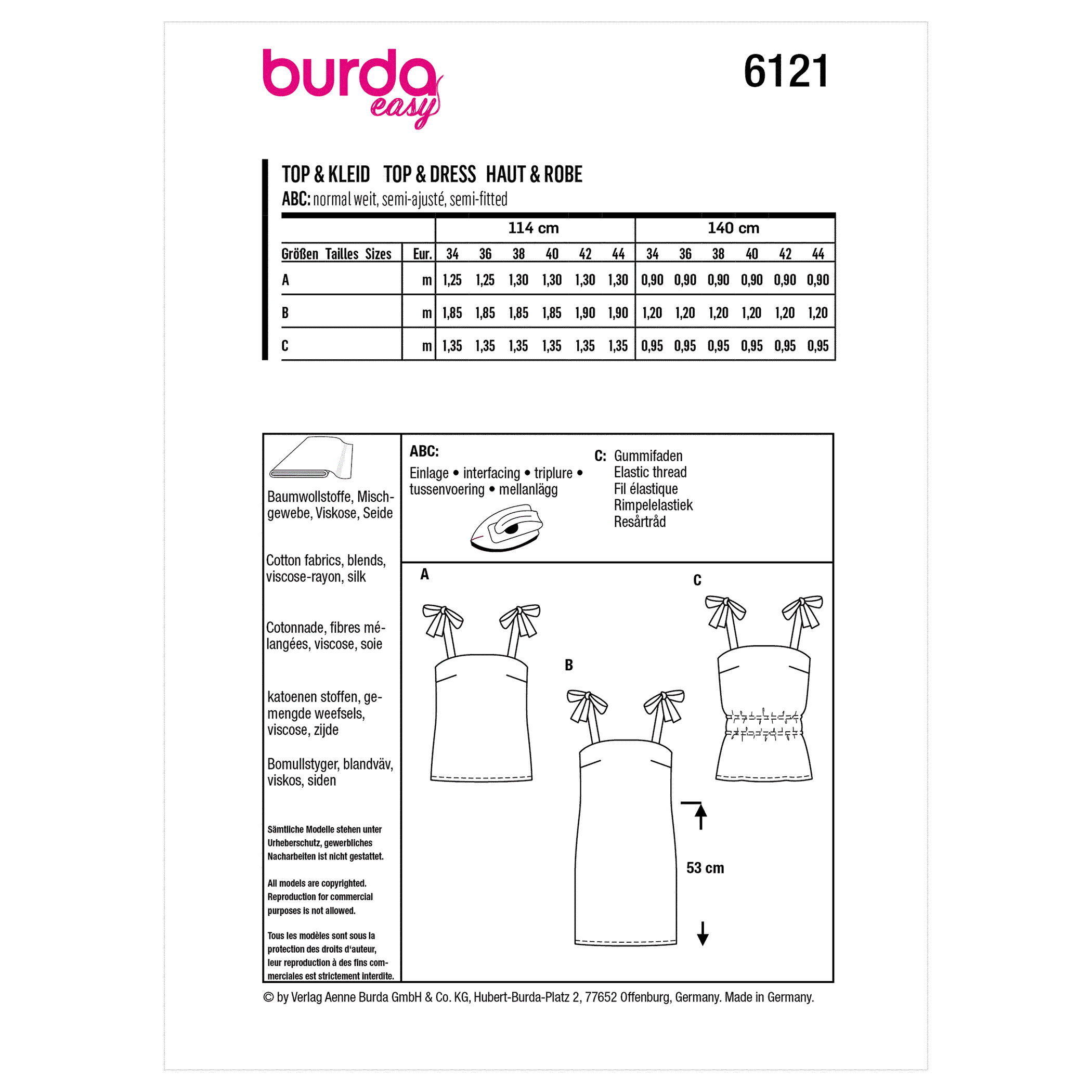 Burda Style Sewing Pattern Number 6121 Top and Dress — jaycotts.co.uk ...