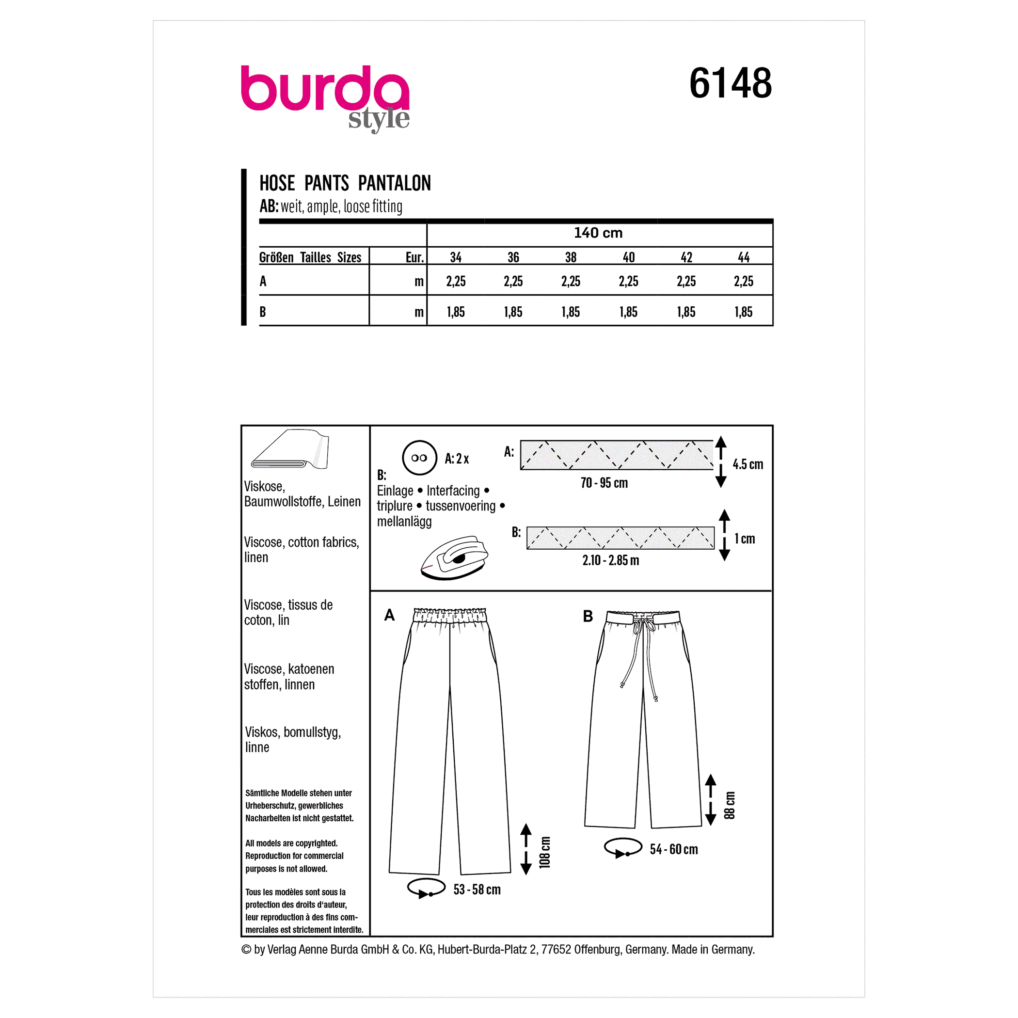 Burda Style Sewing Pattern Number 6148 Trousers and Pants — jaycotts.co ...