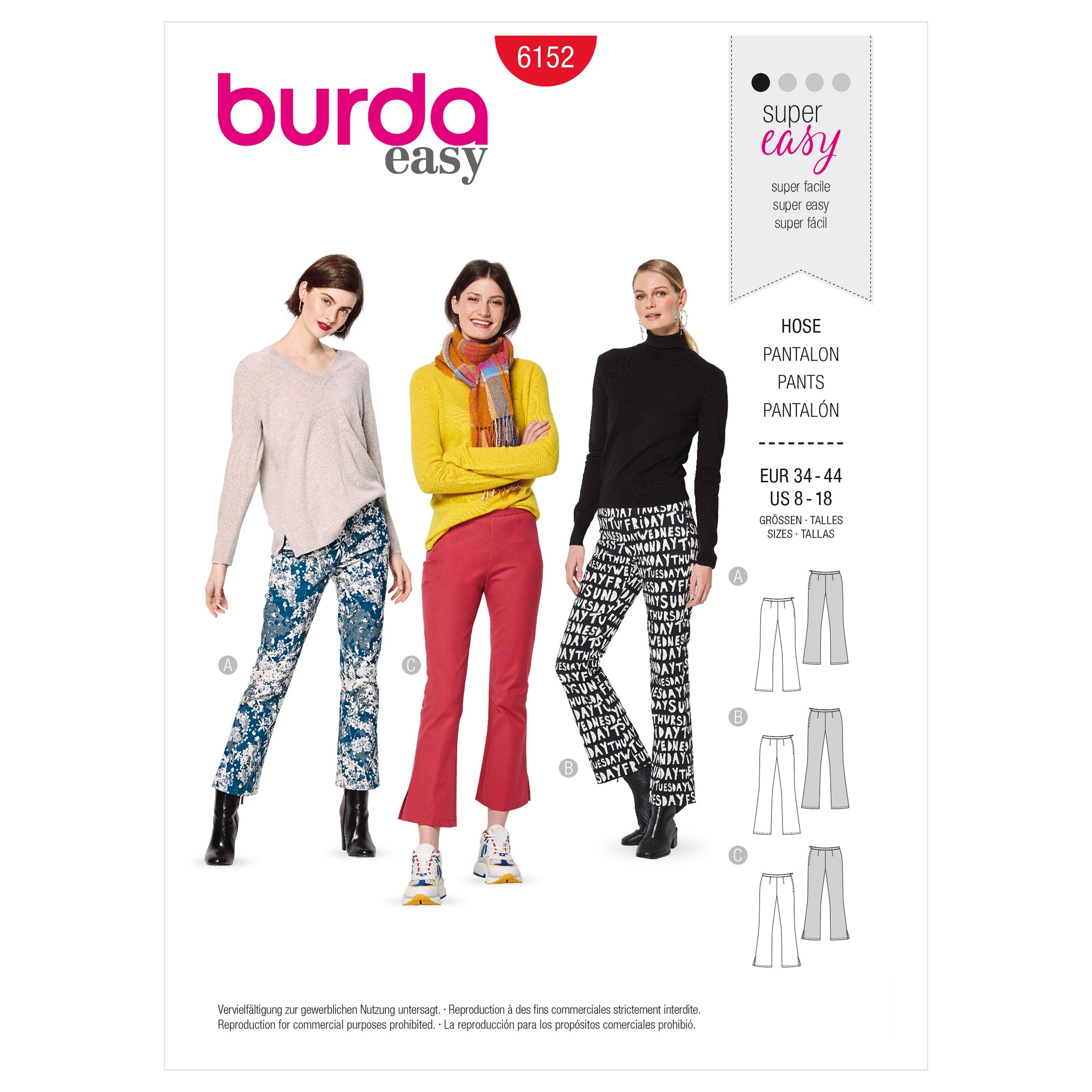 Burda Style Sewing Pattern Number 6152 Flared trousers or pants with a ...