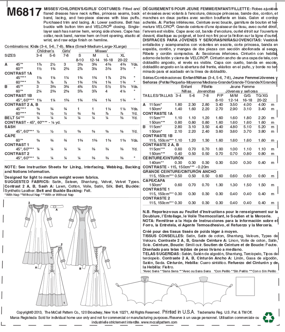 McCall's Pattern: M6817 Misses'/Girls' Scottish & Gothic Costumes ...