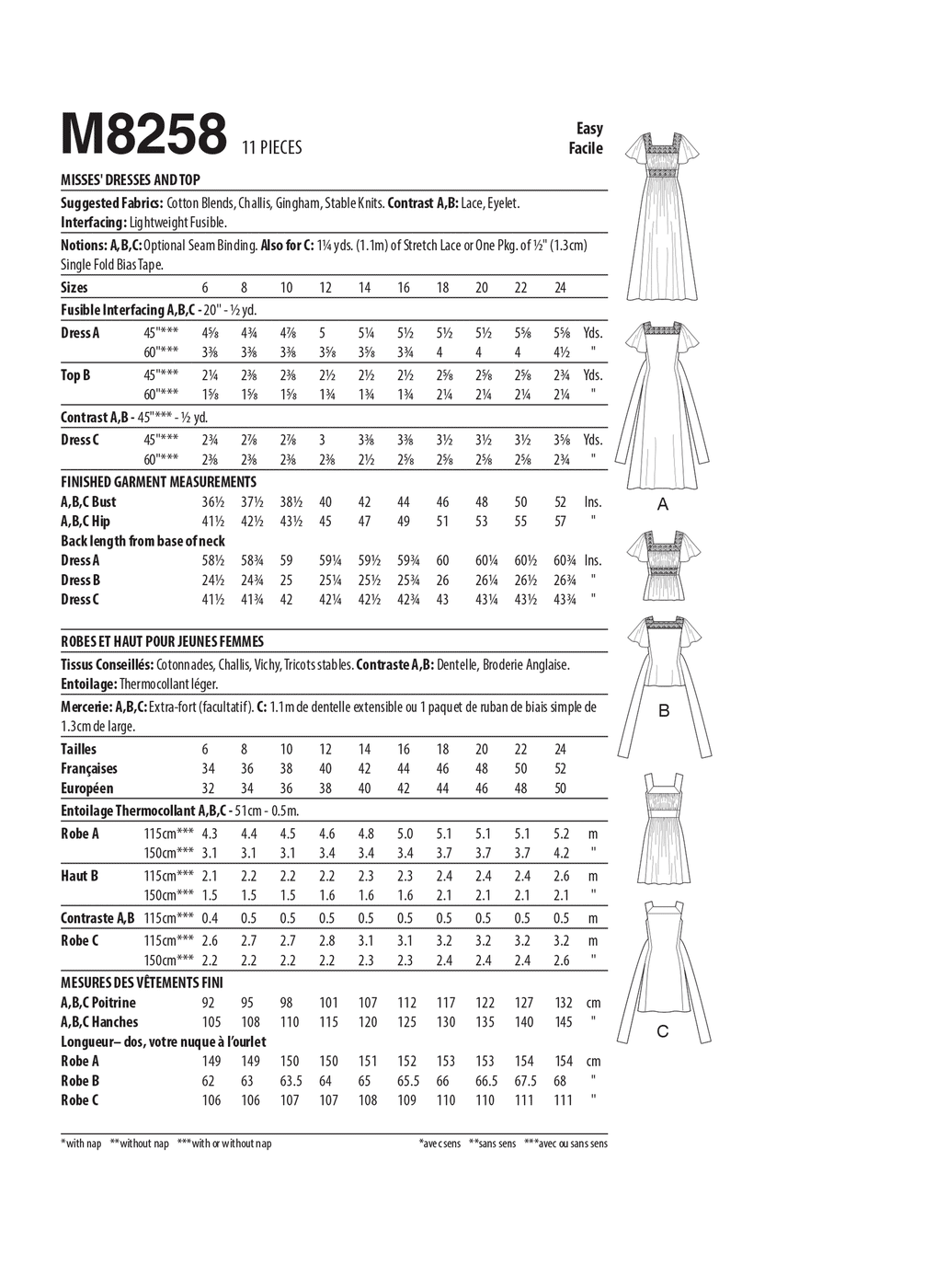 McCall's M8258 A5 Sewing Pattern Misses' Dresses and Top — jaycotts.co ...