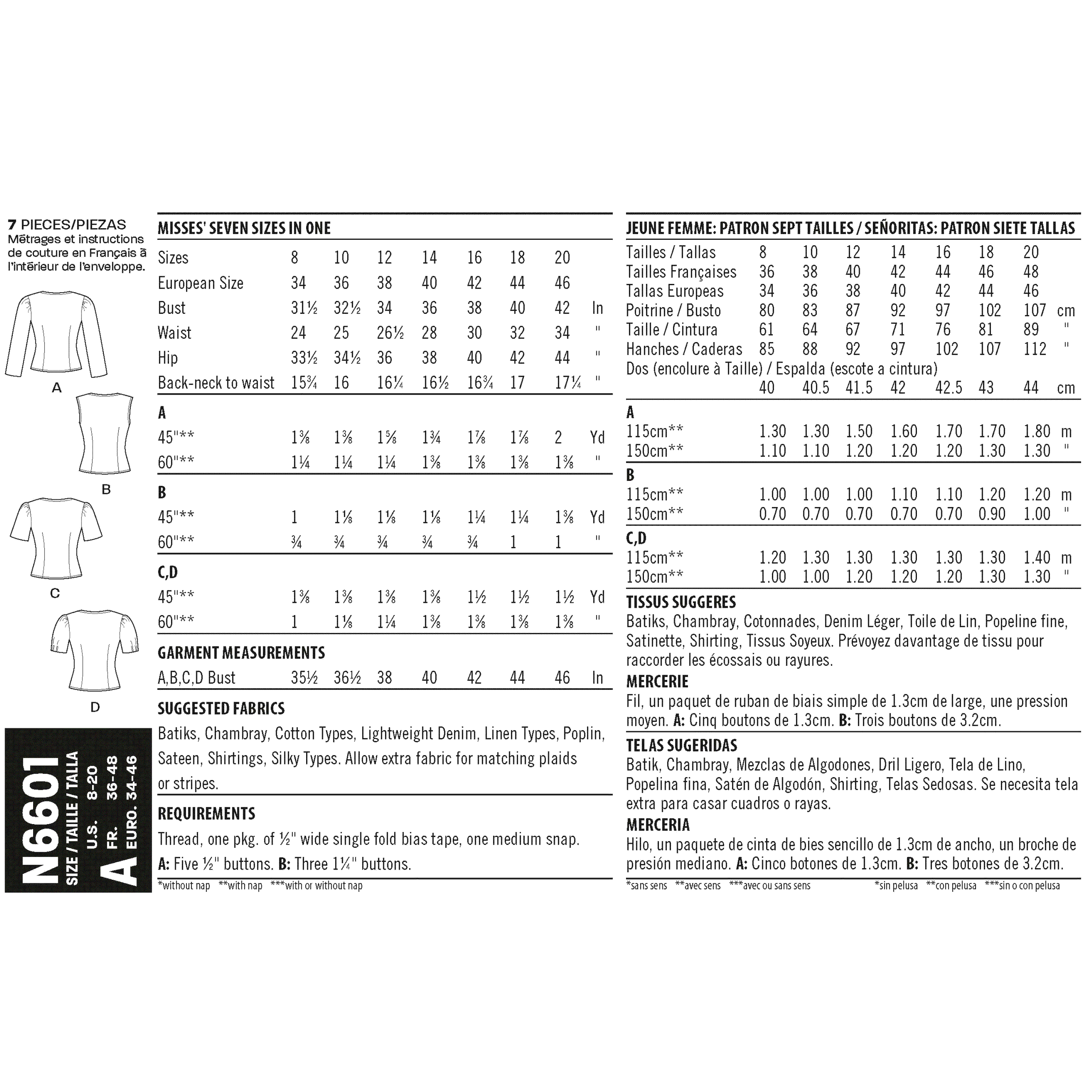 New Look Sewing Pattern 6601 Tops — jaycotts.co.uk - Sewing Supplies